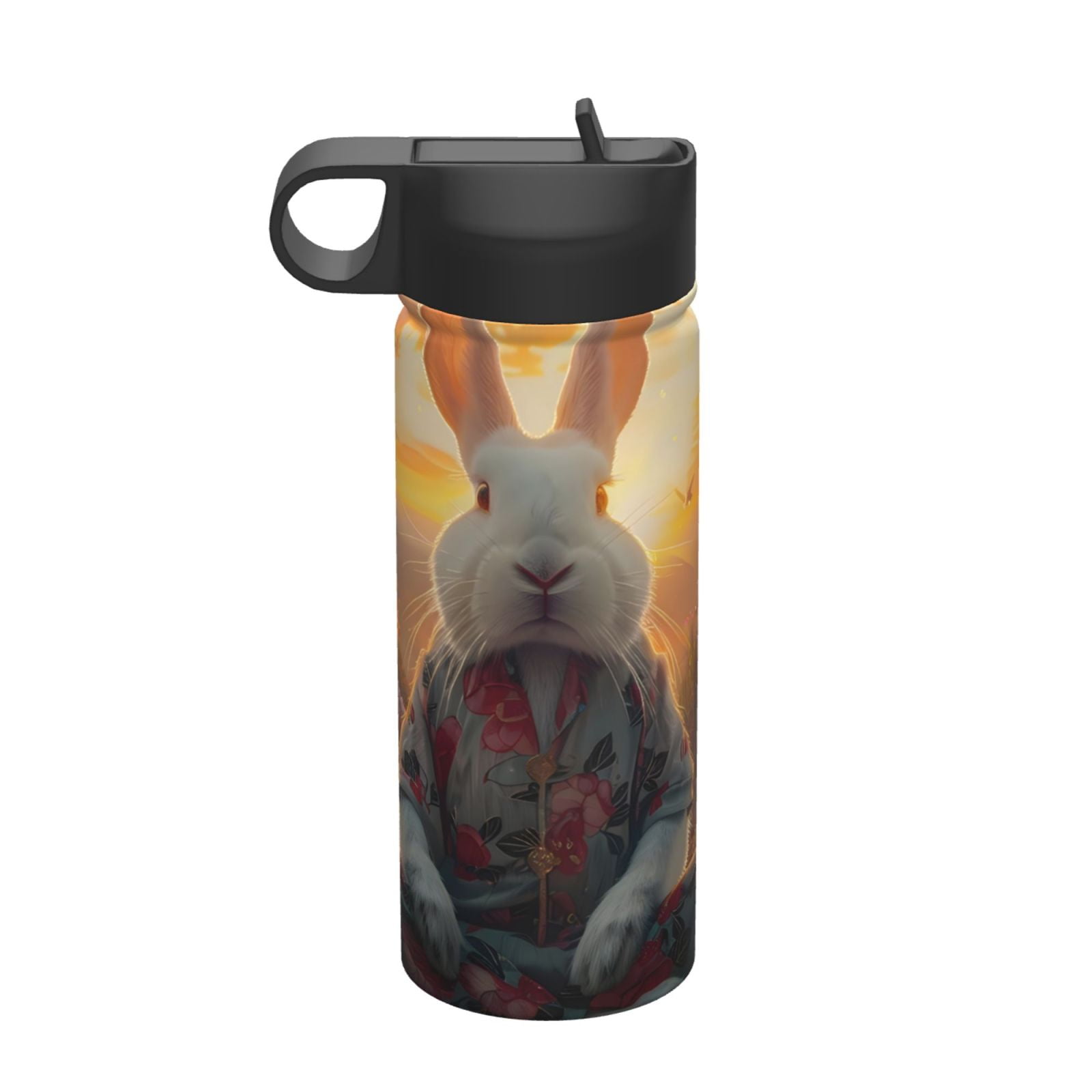 Qokaie Flower Meditating Rabbit Pattern 18oz Insulated Water Bottle ...