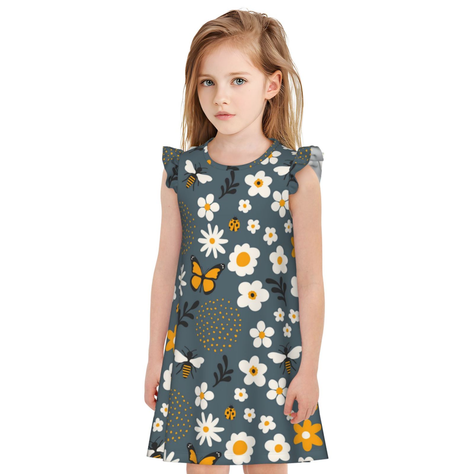 Qokaie Flowers and Bee Print Girls Nightgowns, Nightgown Princess ...