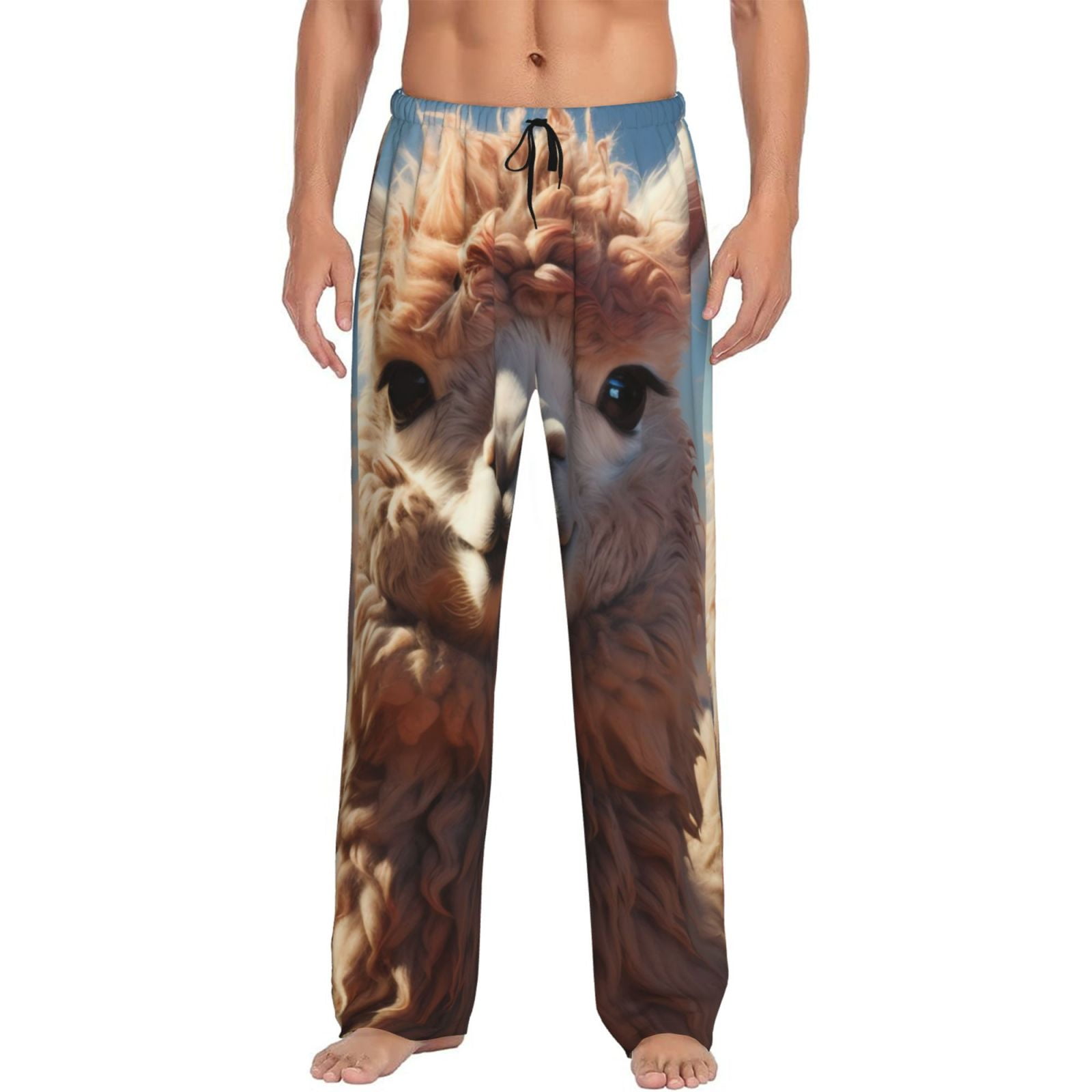 Qokaie Fluffy Alpaca Mountain Meadow Drawing Silky Soft Men Pajama ...