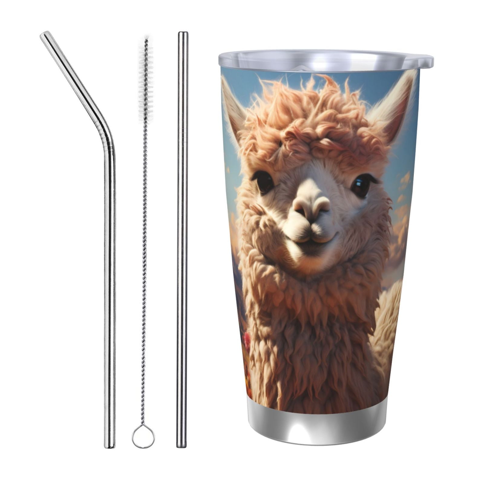 Qokaie Fluffy Alpaca Mountain Meadow Pattern 20 Oz Coffee Car Insulated ...
