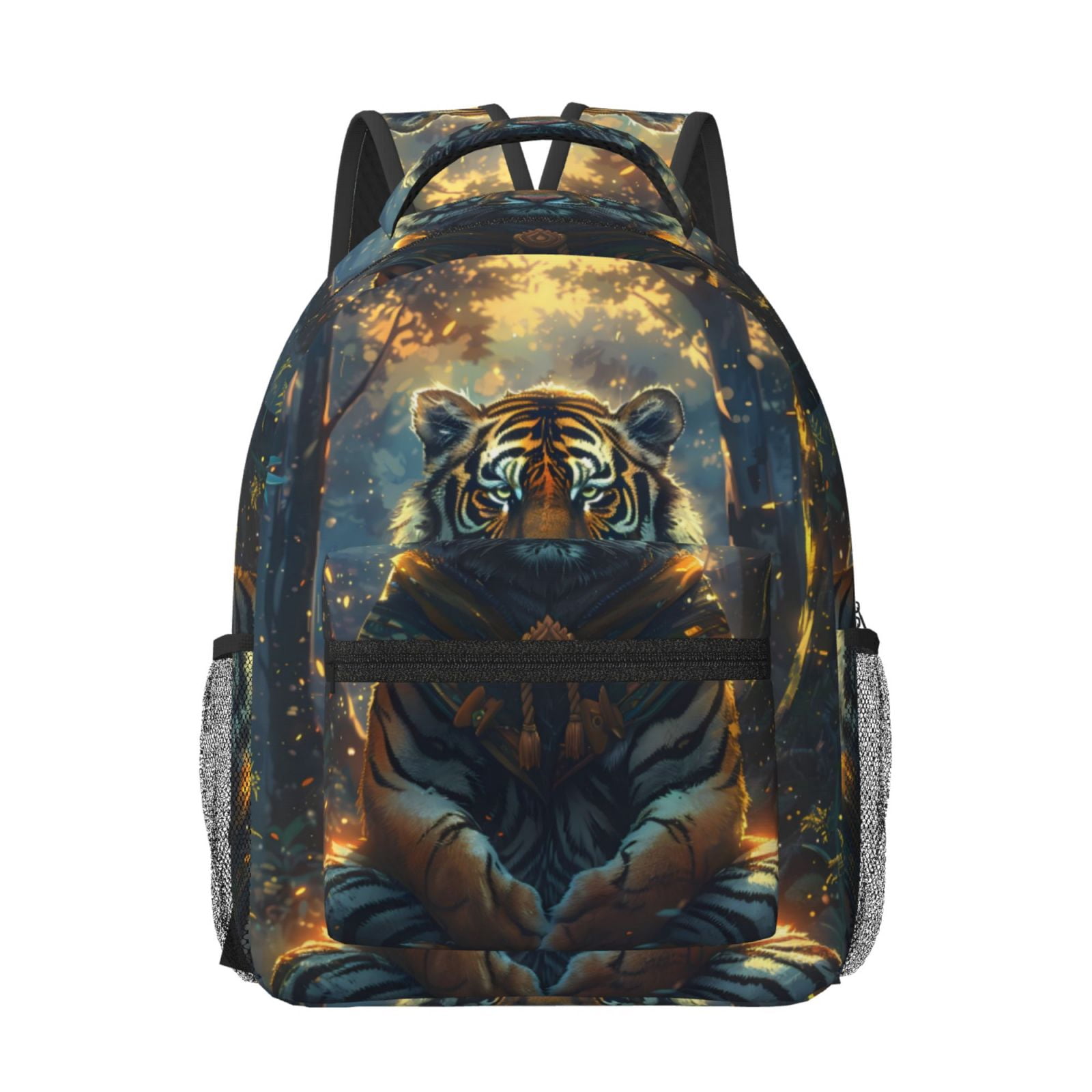 Qokaie Forest Meditating Tiger Style School Backpack Travel Bag for Men ...