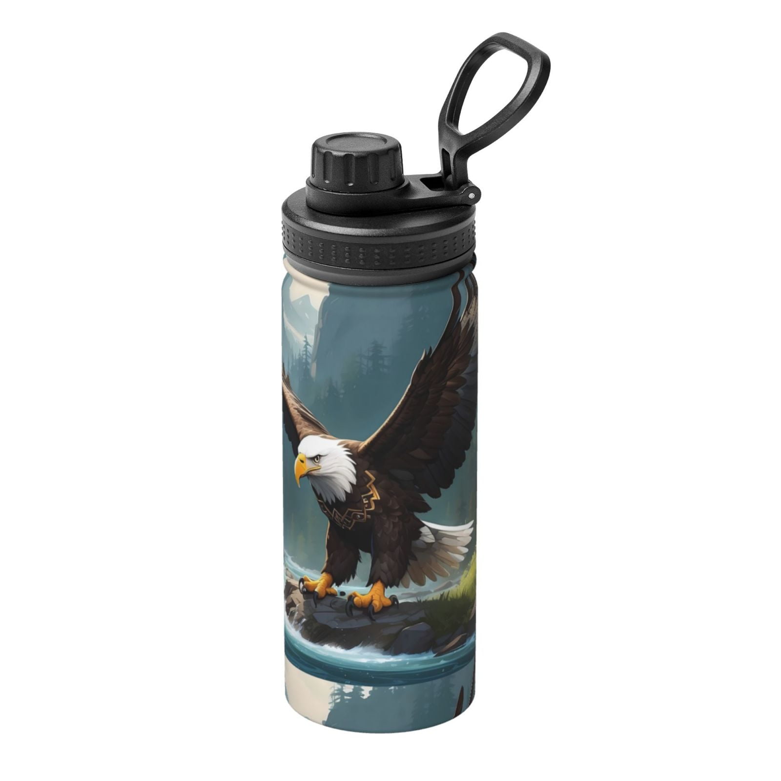 Qokaie Forest River Bald Eagle Pattern 18oz Insulated Water Bottle ...
