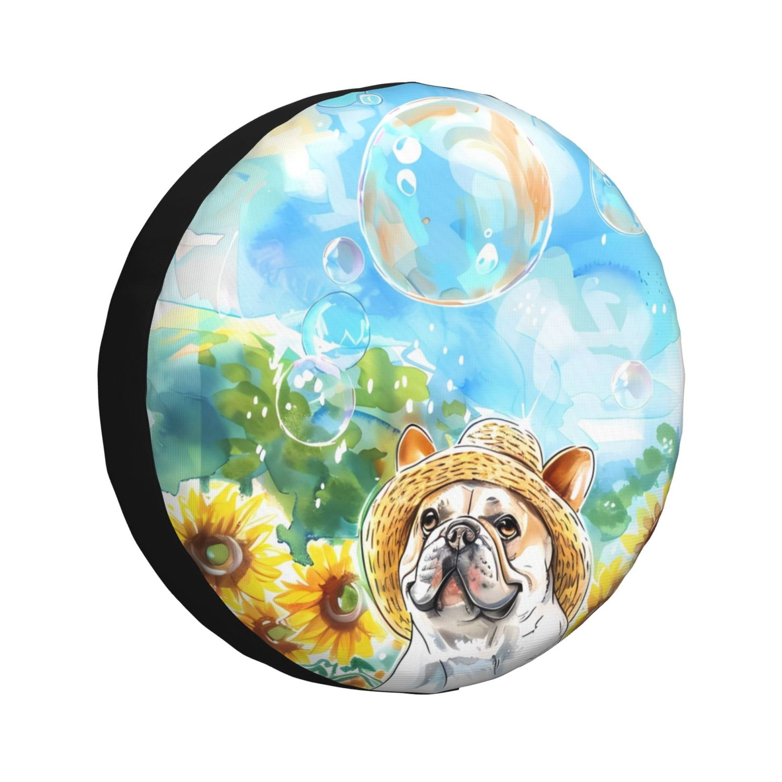 Qokaie French Bulldog Sunflowers Bubbles Pattern Tire Cover, Waterproof ...