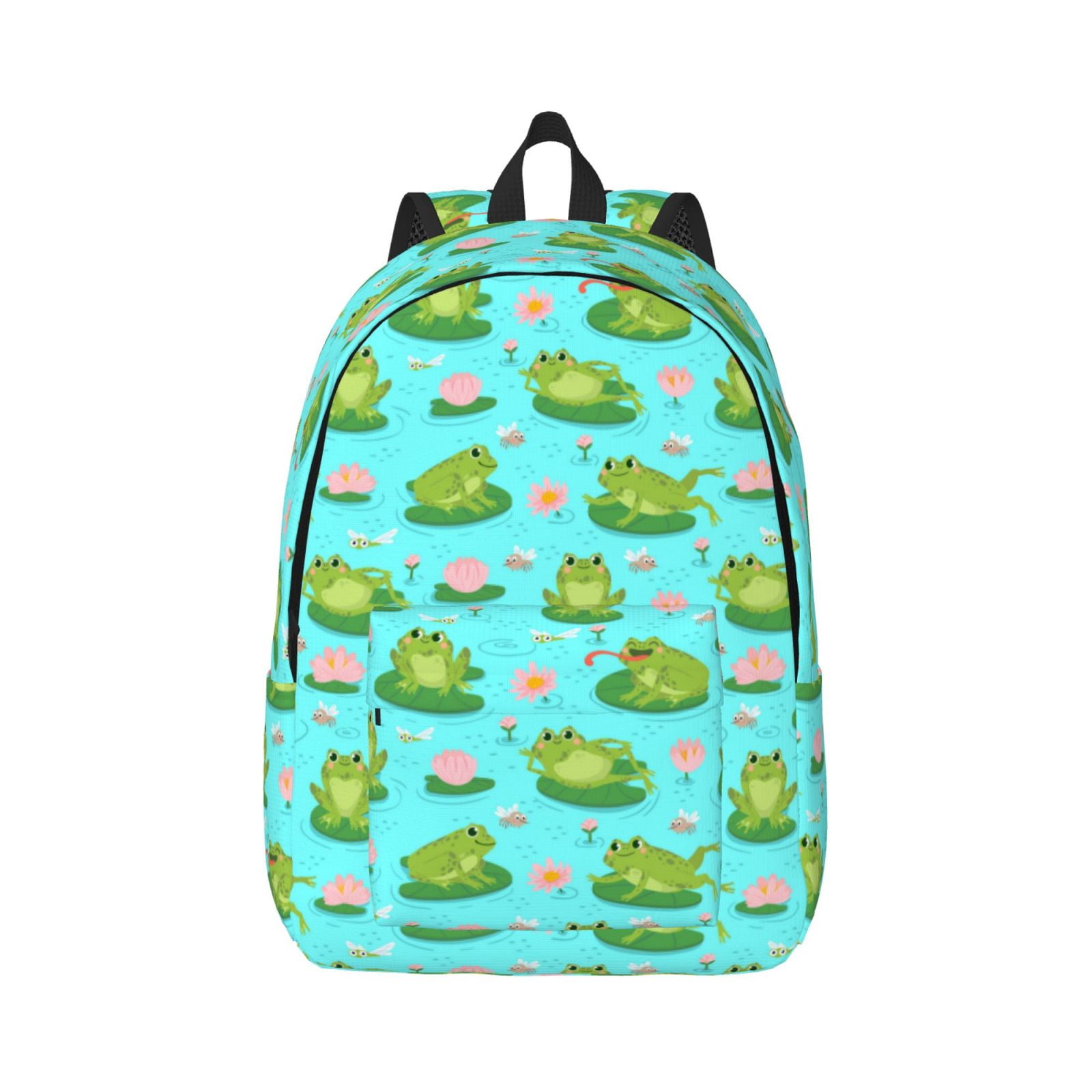 Qokaie Frogs And Aquatic Plants Pattern Canvas Backpack Travel Daypack ...