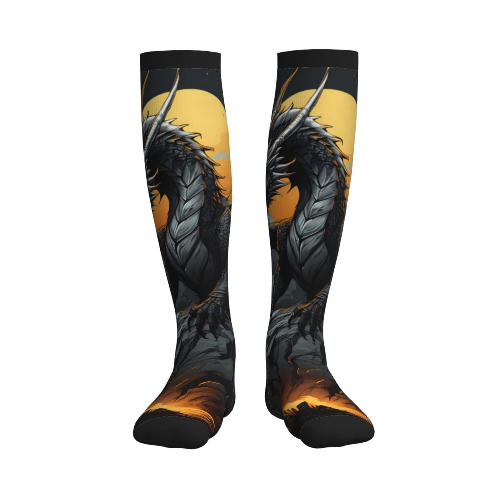Qokaie Full Moon Black Dragon Drawing Sports Compression Socks ...