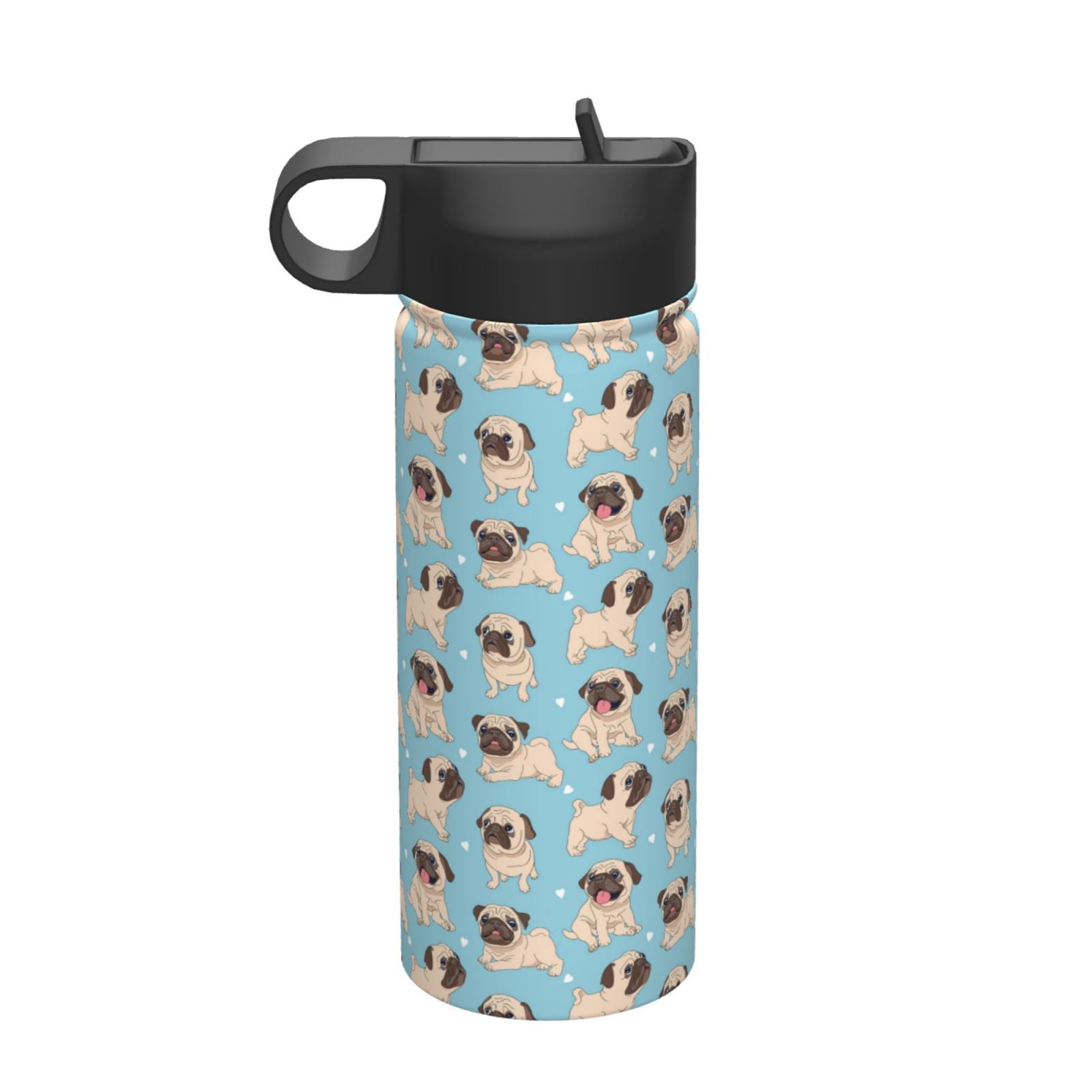 Qokaie Funny Cartoon Pugs Pattern 18oz Insulated Water Bottle ...