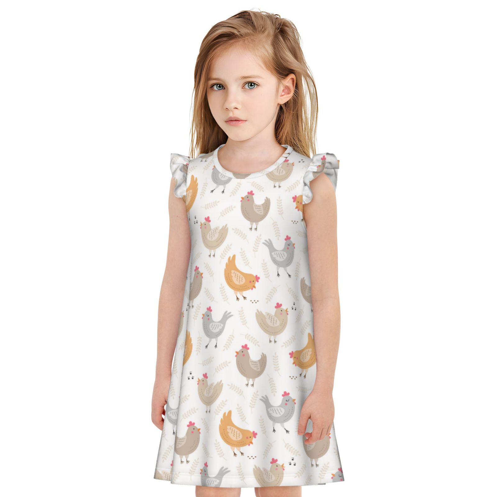 Qokaie Funny Chicken Print Girls Nightgowns, Nightgown Princess Pajama ...