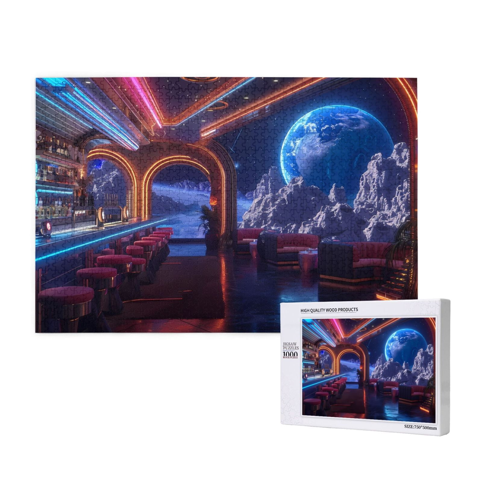 Qokaie Futuristic Bar Space View Pattern Picture Puzzle,Wooden 1000 ...