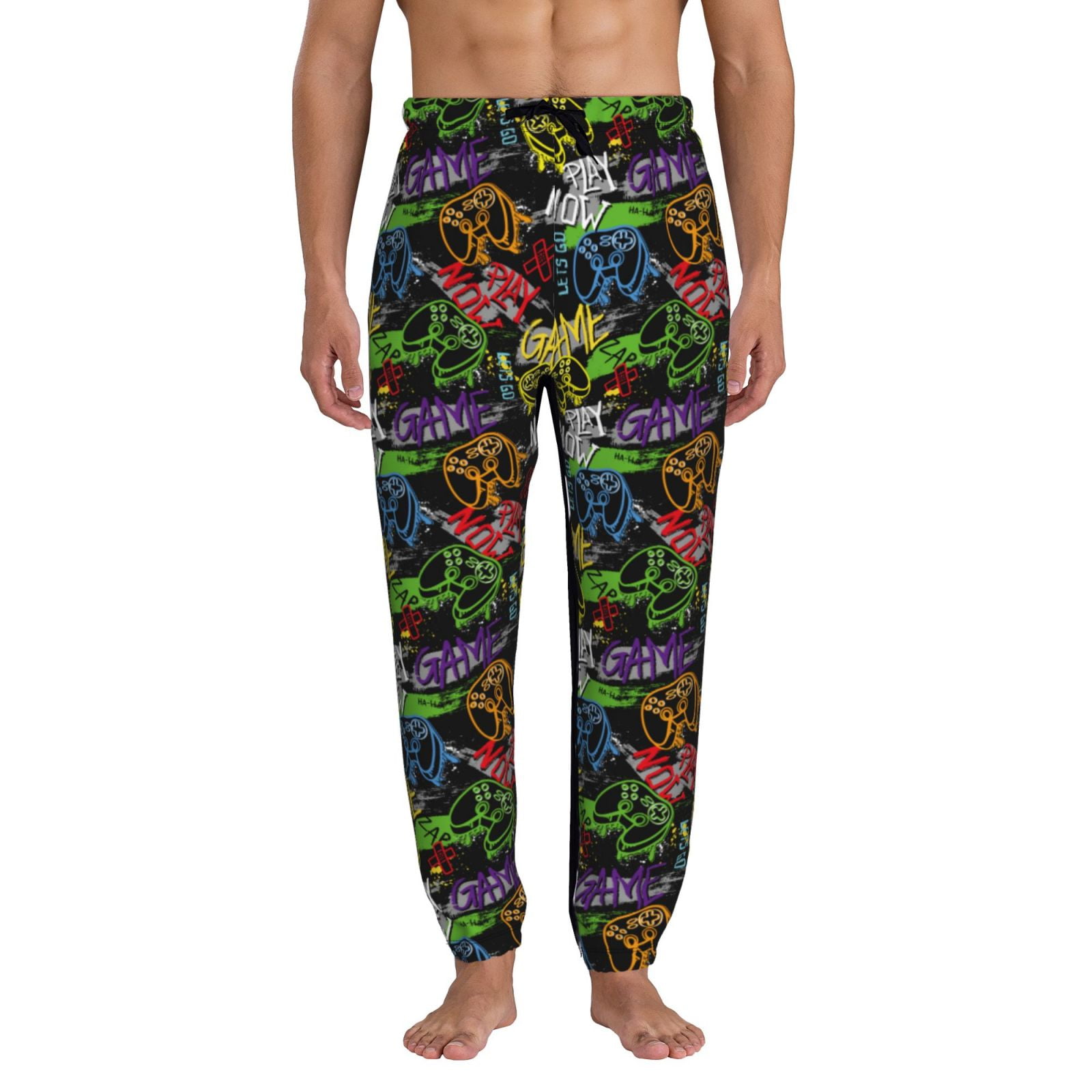 Qokaie Game Joysticks Print Sweatpants for Men, Elastic Bottom Joggers ...