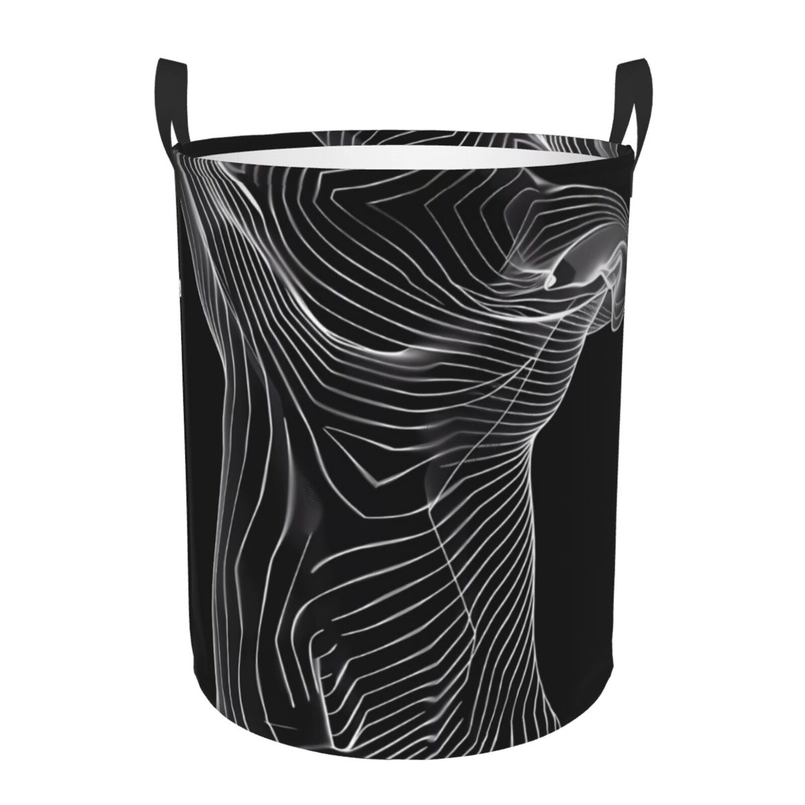 Qokaie Geometric Lines Dog Art Print Round Large Laundry Hamper, Tall ...