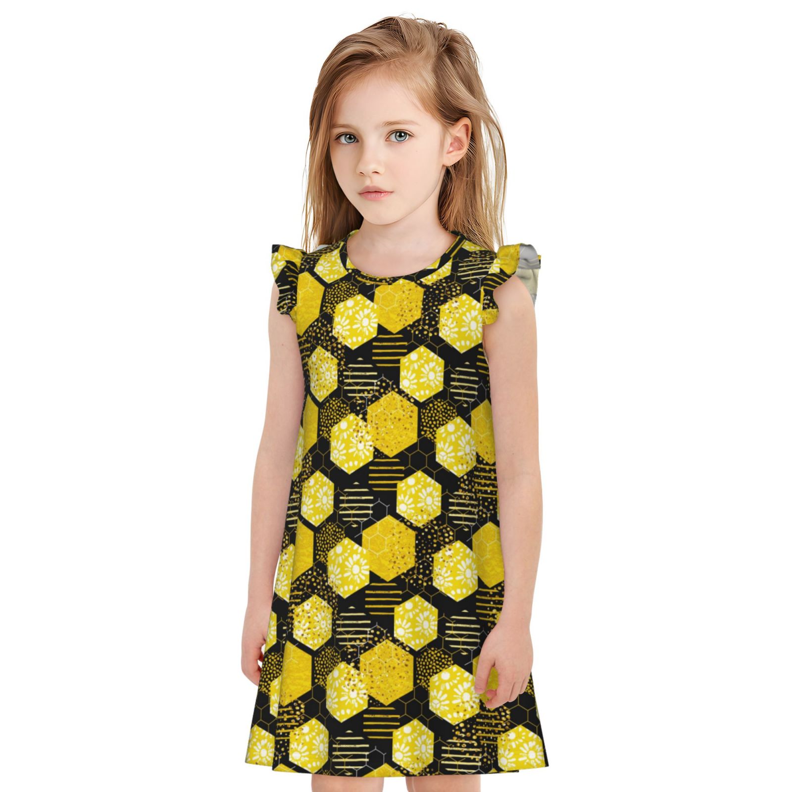 Qokaie Geometric Pattern with Bee Print Girls Nightgowns, Nightgown ...
