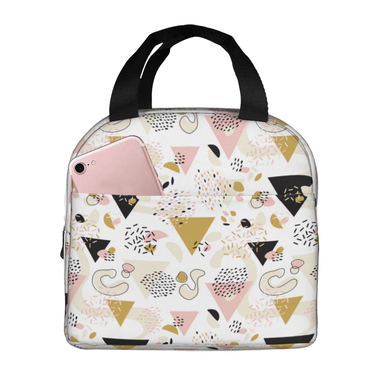 Qokaie Geometric Triangle Printed Large Insulated Lunch Bag Insulated ...