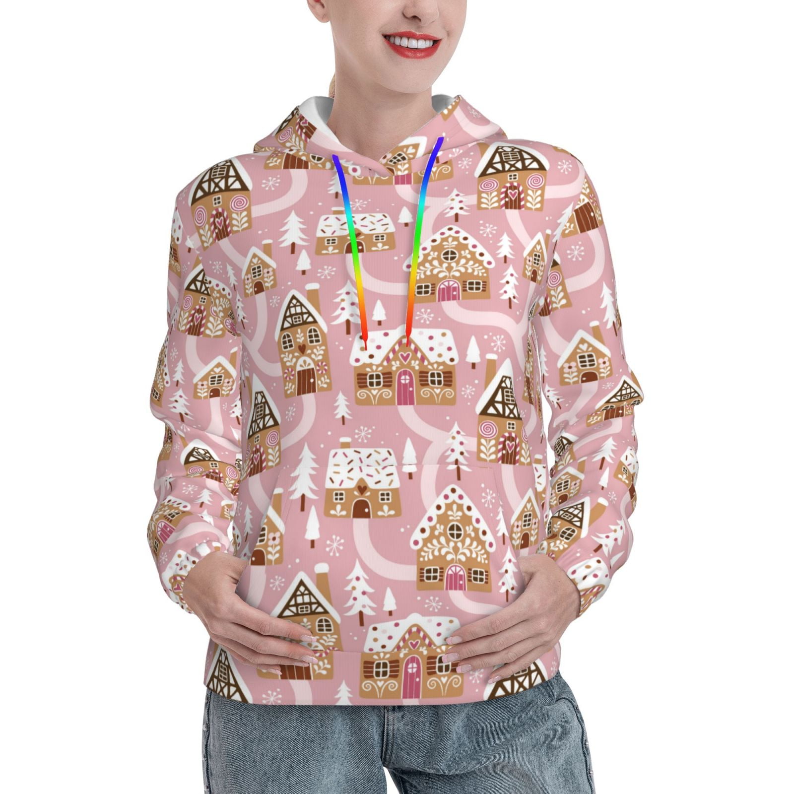Qokaie Gingerbread Houses Pink Wonderland for Men's Fashion Hoodies ...