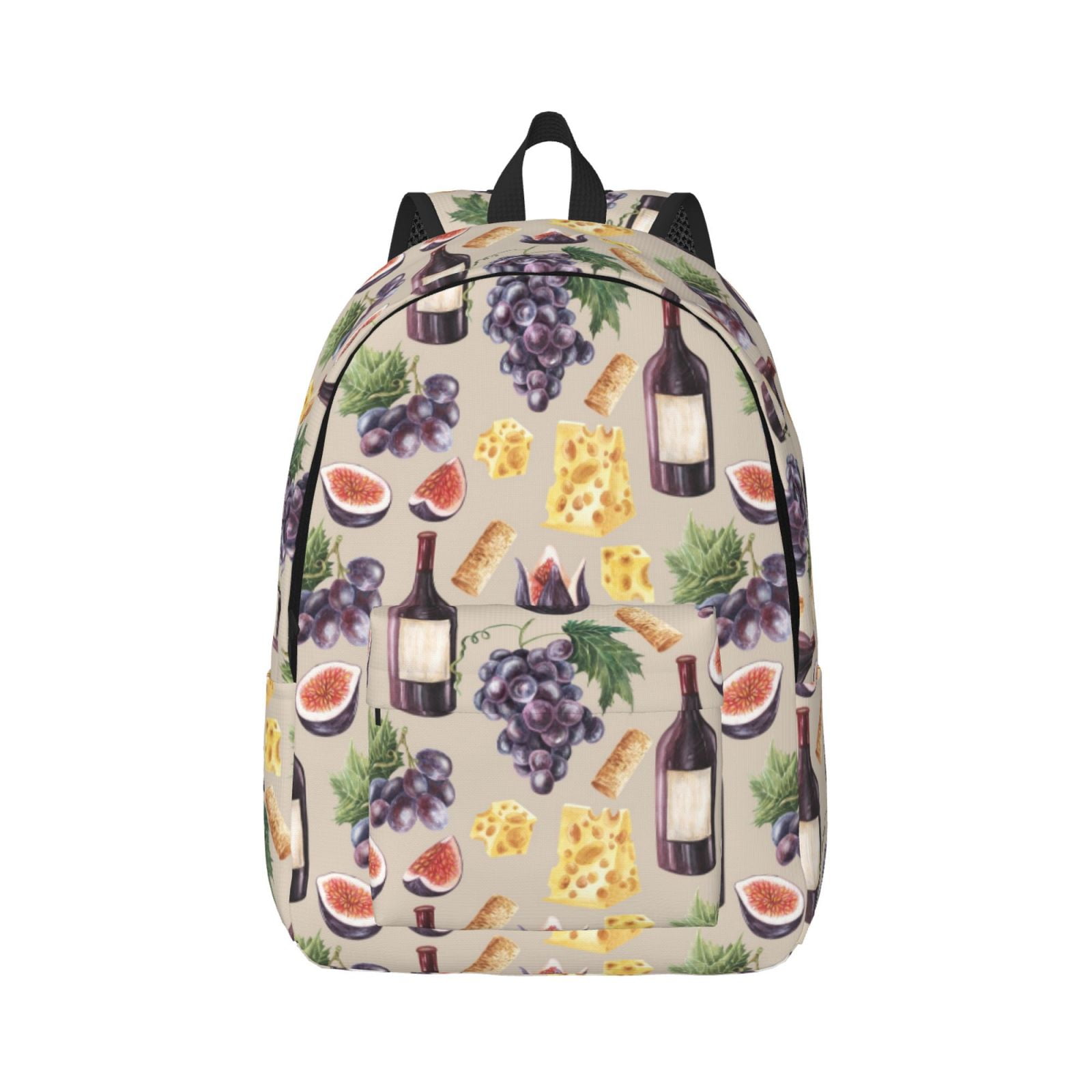 Qokaie Glasses Of Red Wine Pattern Canvas Backpack Travel Daypack ...