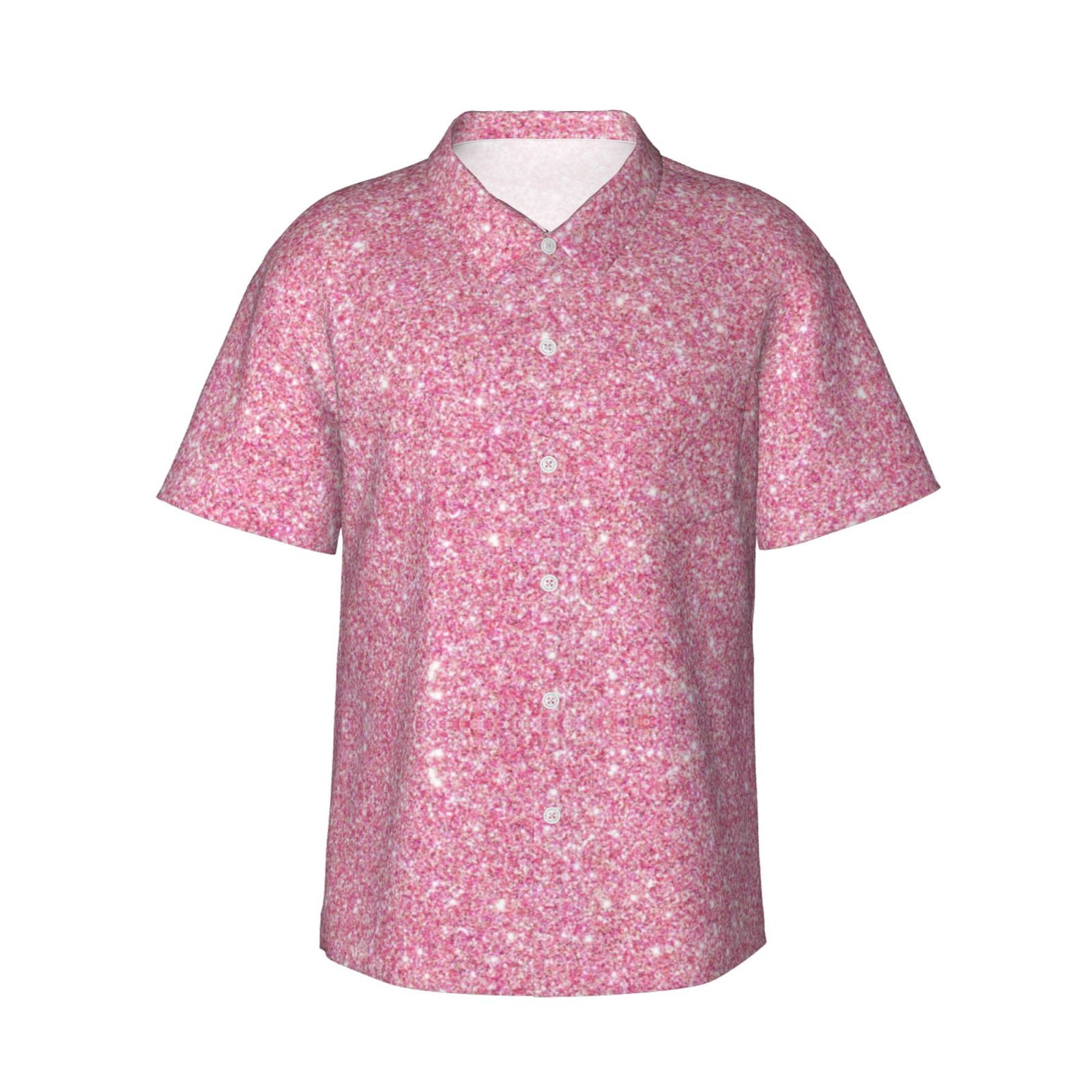 Qokaie Glitter Pink Print Men’s Hawaiian Shirt – Tropical Short Sleeve ...