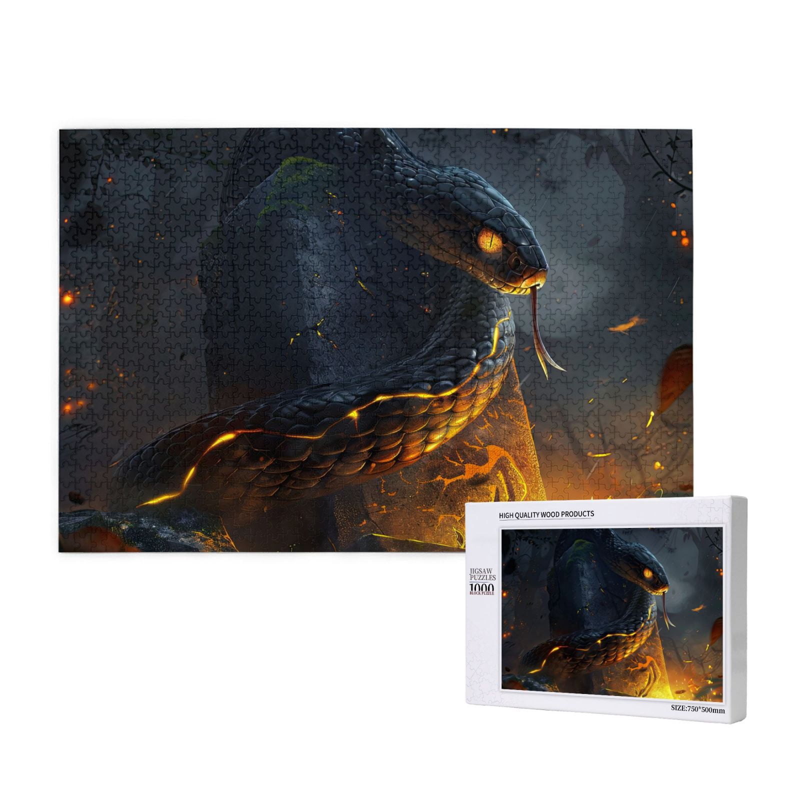 Qokaie Glowing Snake Dark Forest Pattern Picture Puzzle,Wooden 1000 ...