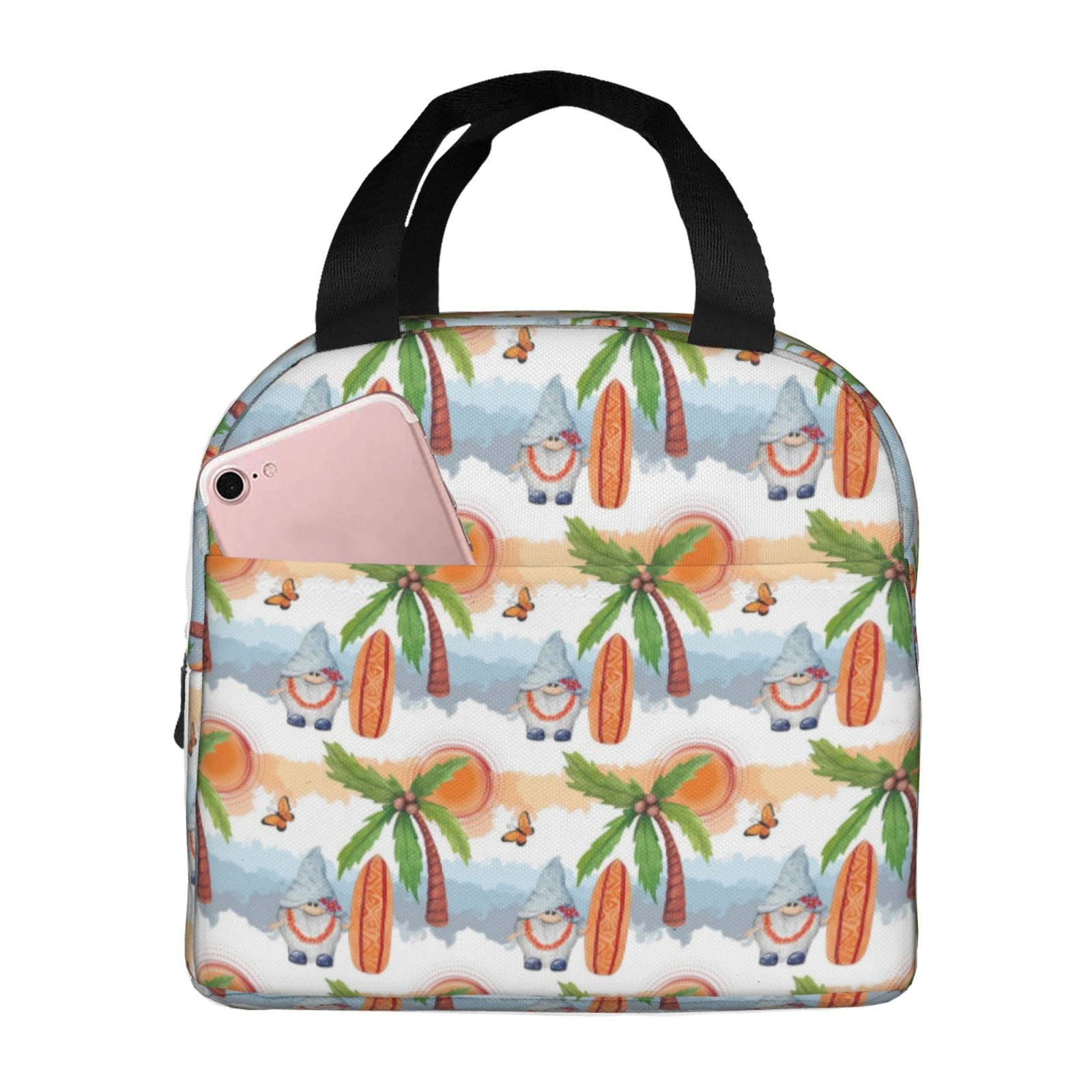 Qokaie Gnome and Surfing Printed Large Insulated Lunch Bag Insulated ...