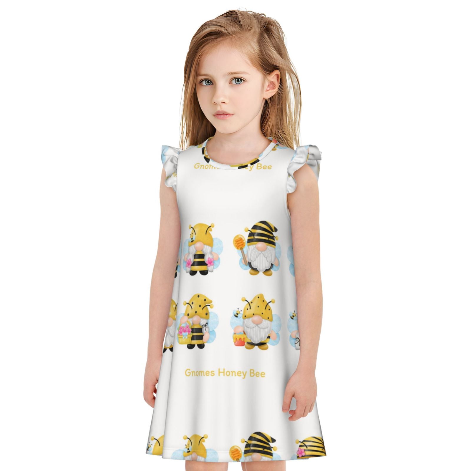 Qokaie Gnomes Honey Bee Print Girls Nightgowns, Nightgown Princess ...