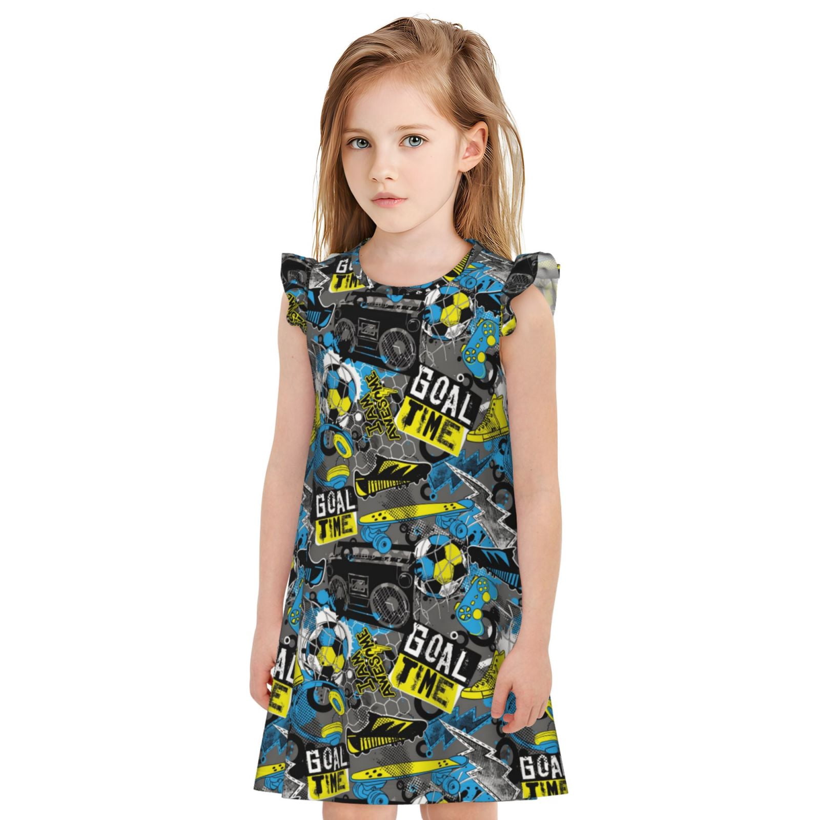 Qokaie Goal Time Print Girls Nightgowns, Nightgown Princess Pajama ...