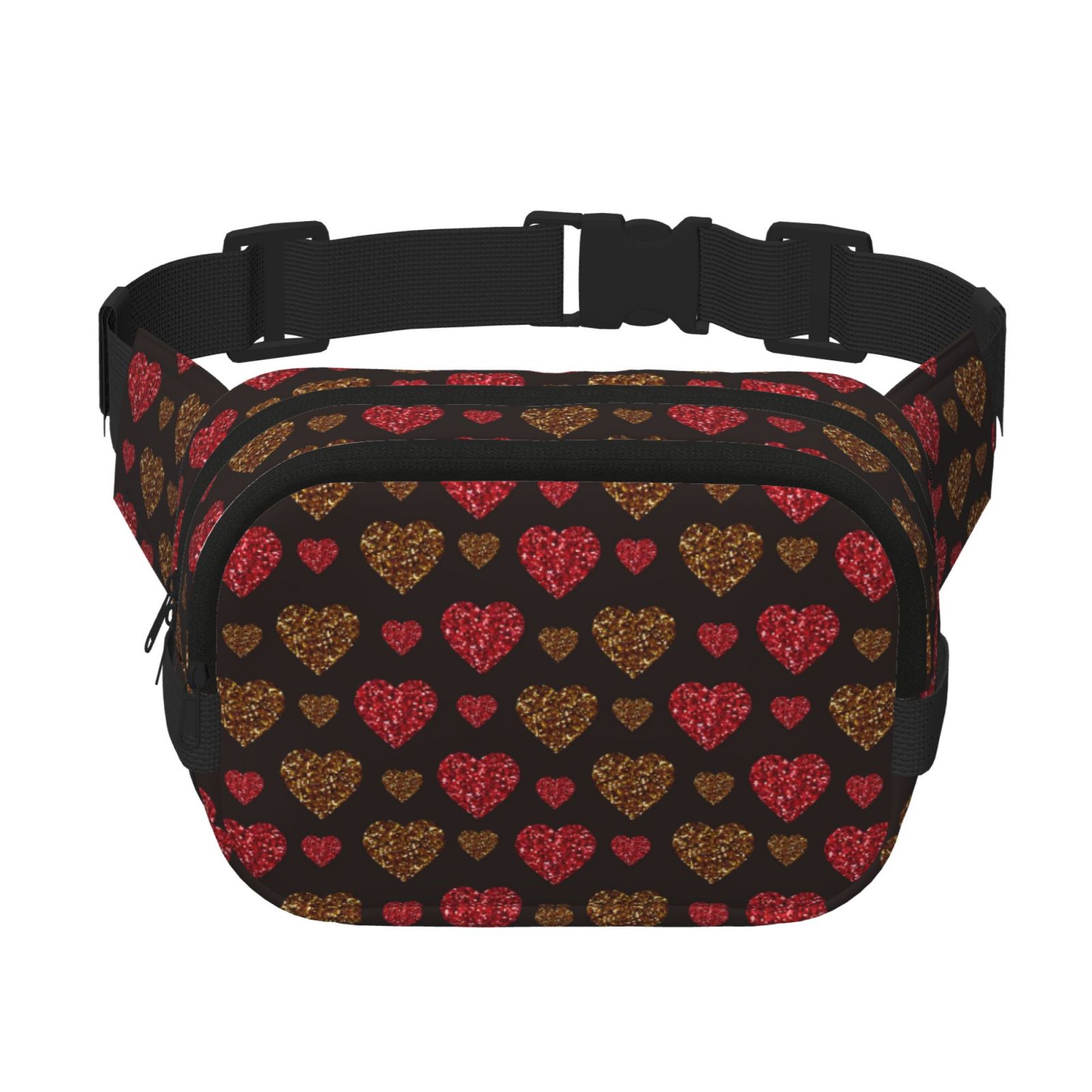 Qokaie Gold Glitter Heart Pattern Waist Bag, Double Layer Waist Pack ...