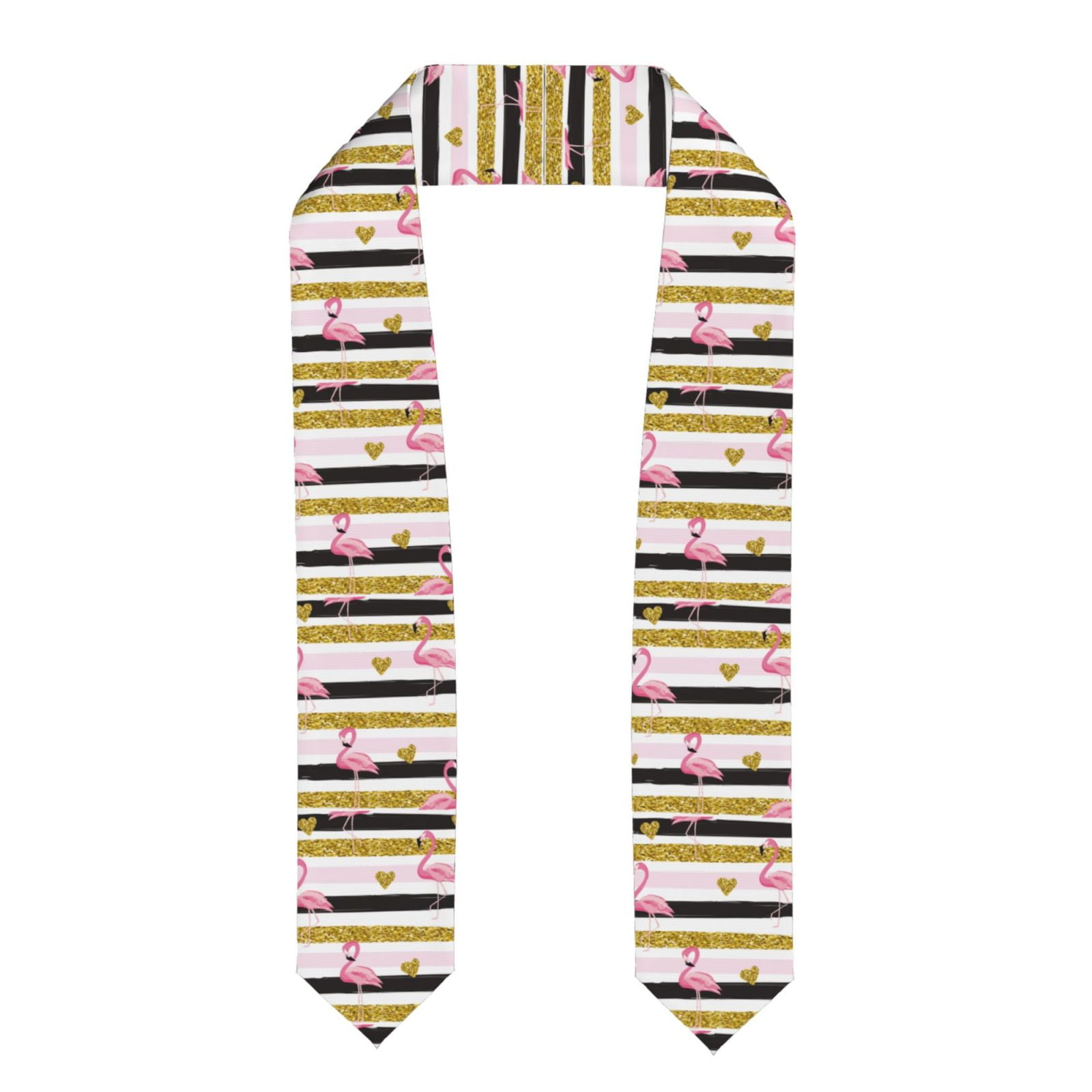 Qokaie Gold Glittering Hearts and Flamingos Pattern Graduation Shawl ...