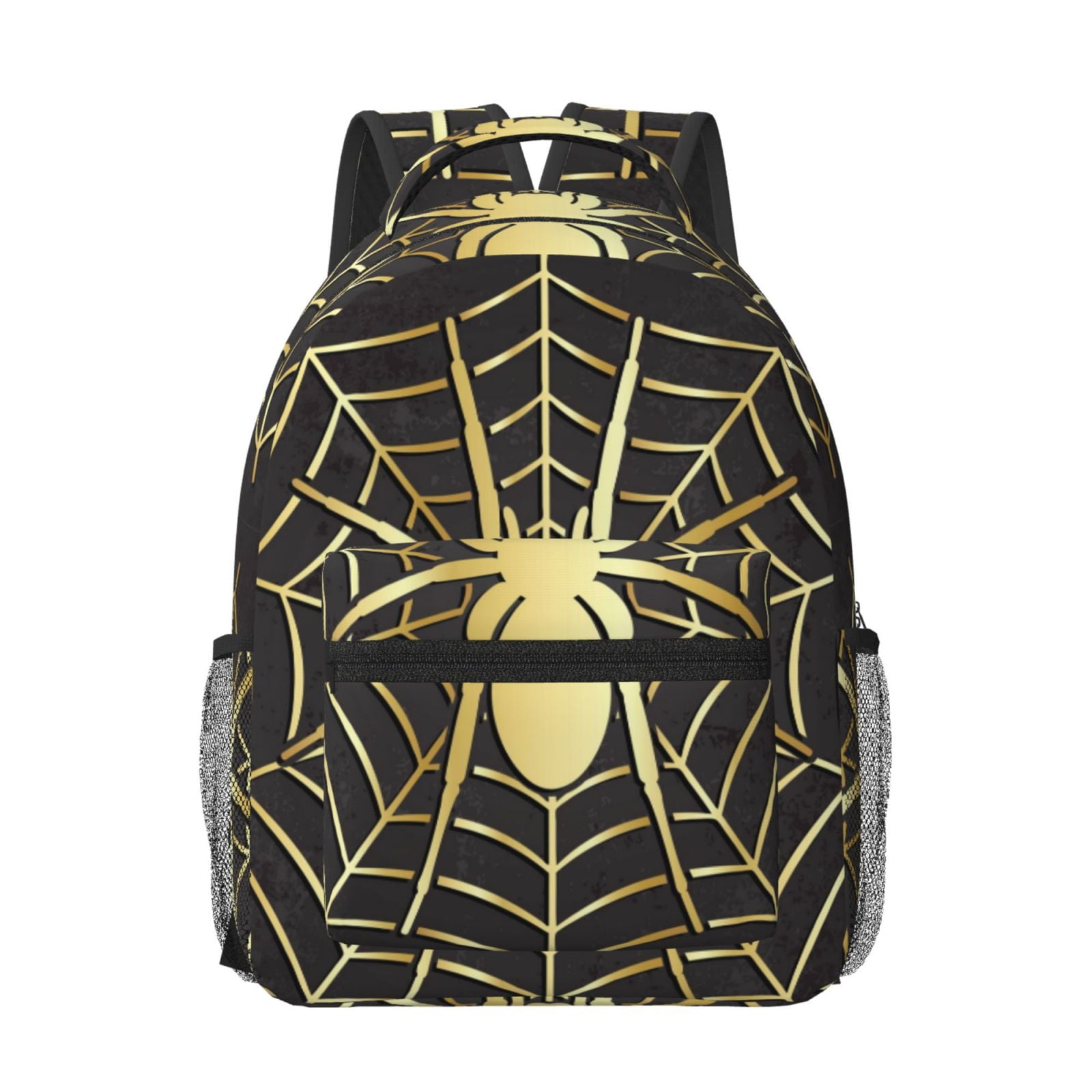 Qokaie Gold Spider On The Web Style School Backpack Travel Bag for Men ...