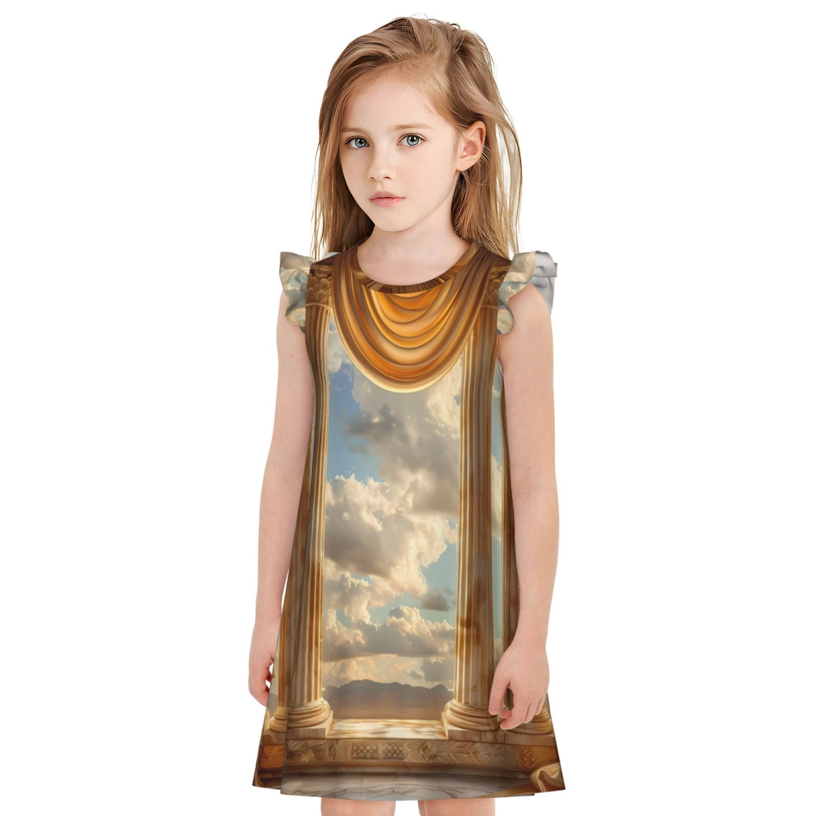 Qokaie Golden Drapes Pillars Clouds Print Girls Nightgowns, Nightgown ...