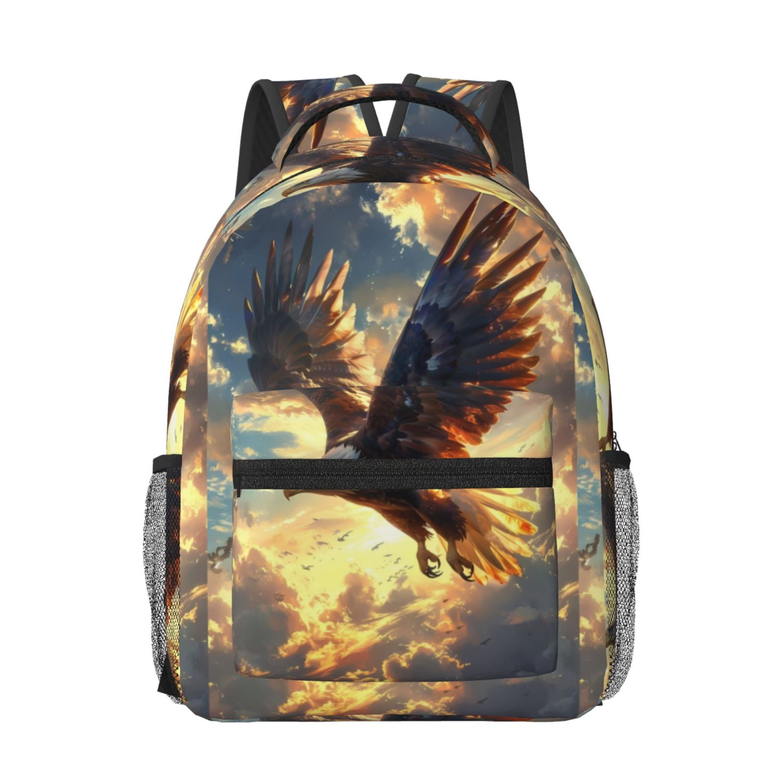 Qokaie Golden Sky Bald Eagle Style School Backpack Travel Bag for Men ...