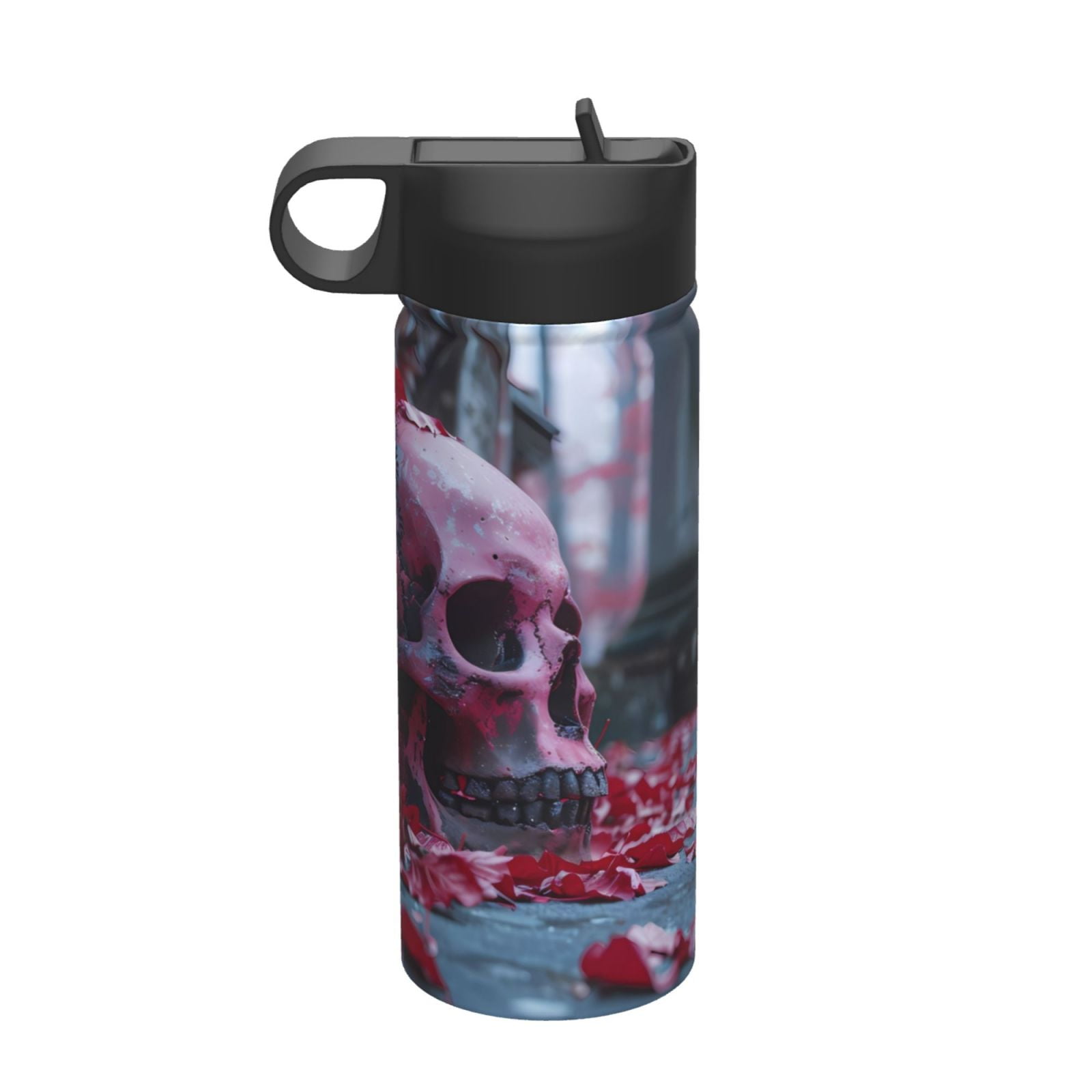 Qokaie Gothic Red Skull Cemetery Pattern 18oz Insulated Water Bottle ...