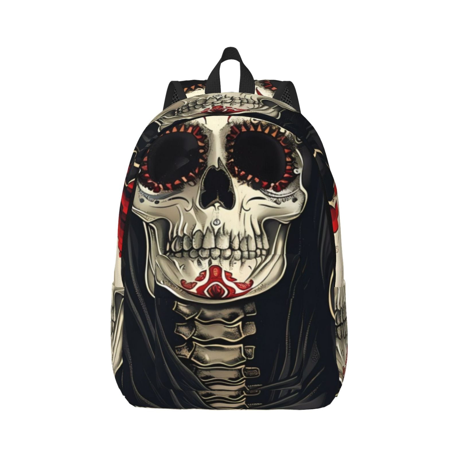 Qokaie Gothic Skull With Roses Pattern Canvas Backpack Travel Daypack ...