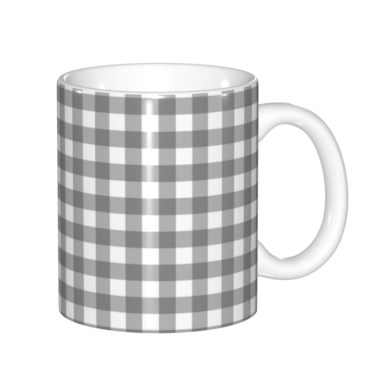 Qokaie Gray Checkboard Pattern Premium Ceramic Coffee Mugs with Handle ...