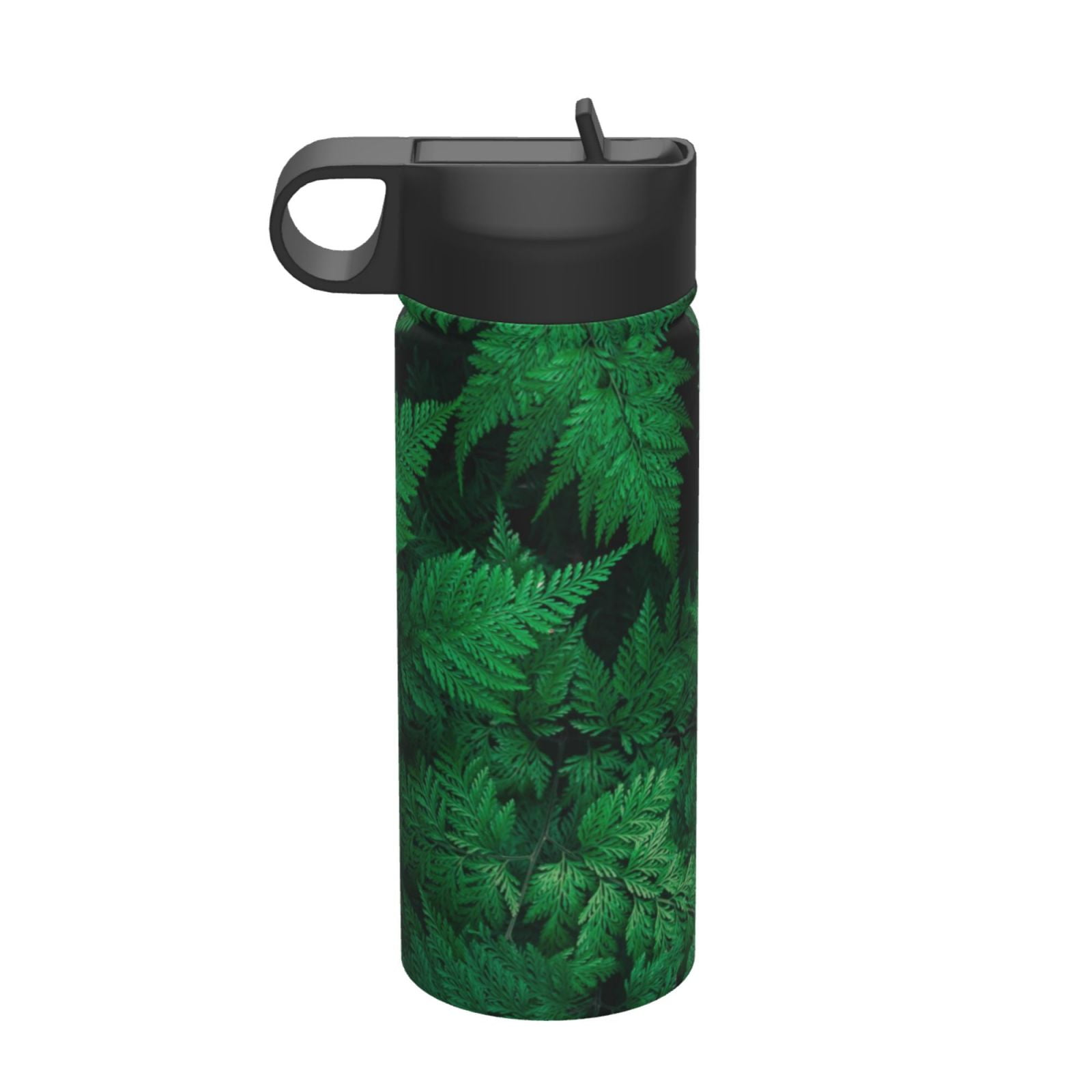 Qokaie Green Leave Fern Pattern 18oz Insulated Water Bottle, Stainless ...