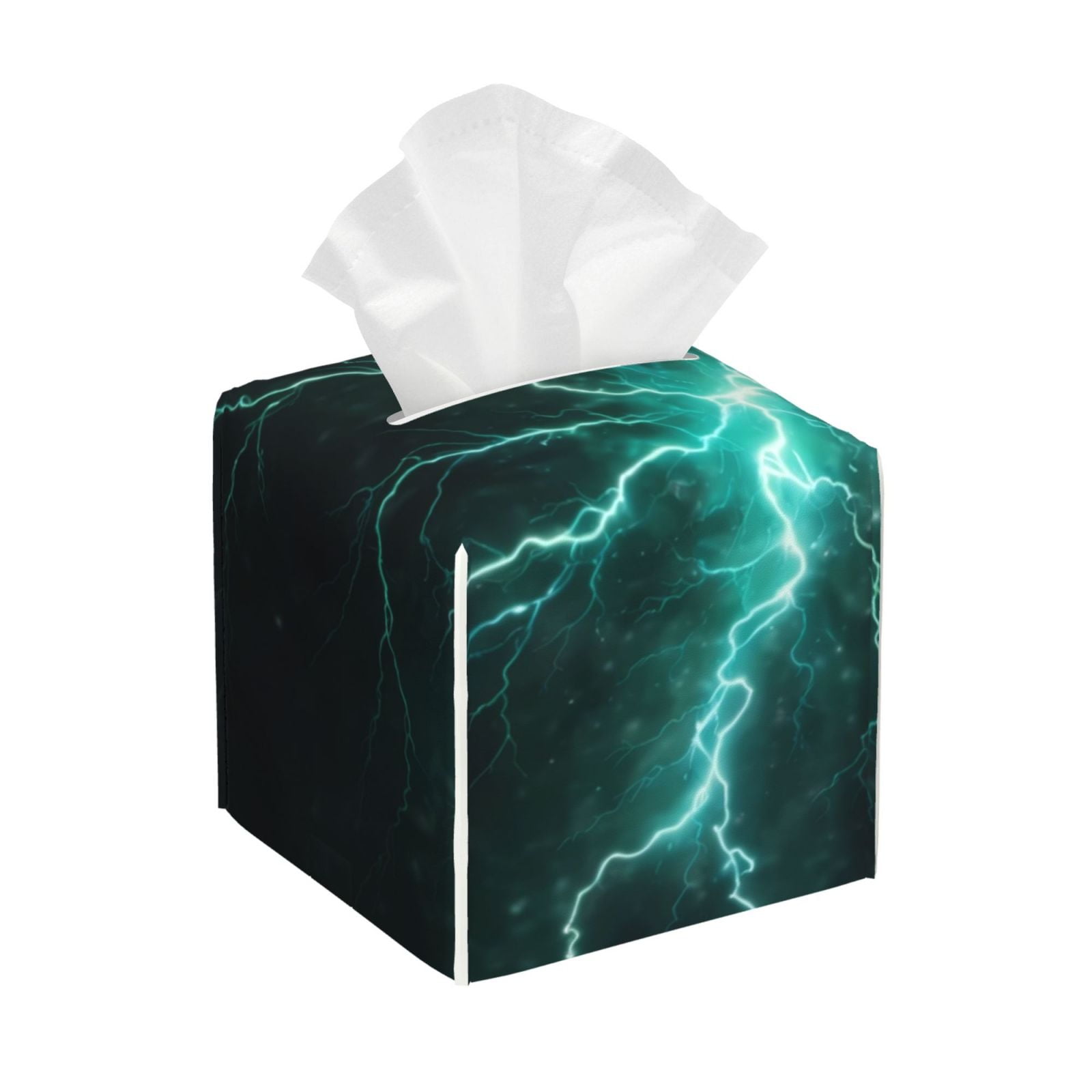 Qokaie Green Lightning Flash Print Tissue Box Cover, Refined Modern ...