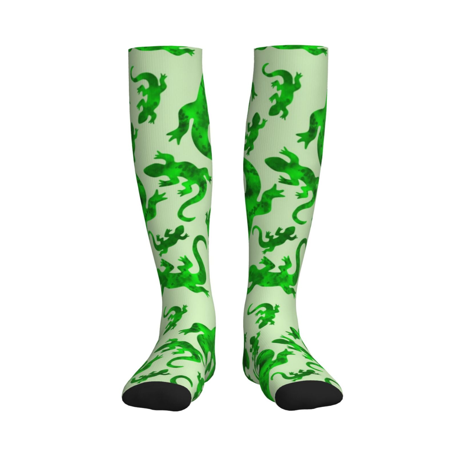 Qokaie Green Lizard Drawing Sports Compression Socks - Comfortable ...