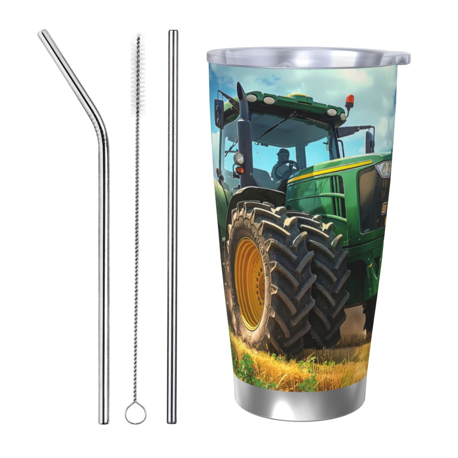 Qokaie Green Tractor Field Pattern 20 Oz Coffee Car Insulated Coffee ...