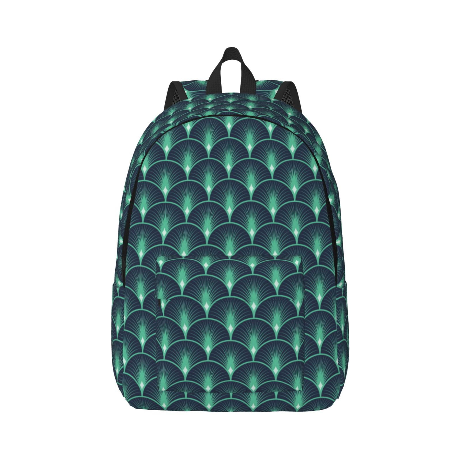 Qokaie Green Vintage Peacock Pattern Canvas Backpack Travel Daypack ...