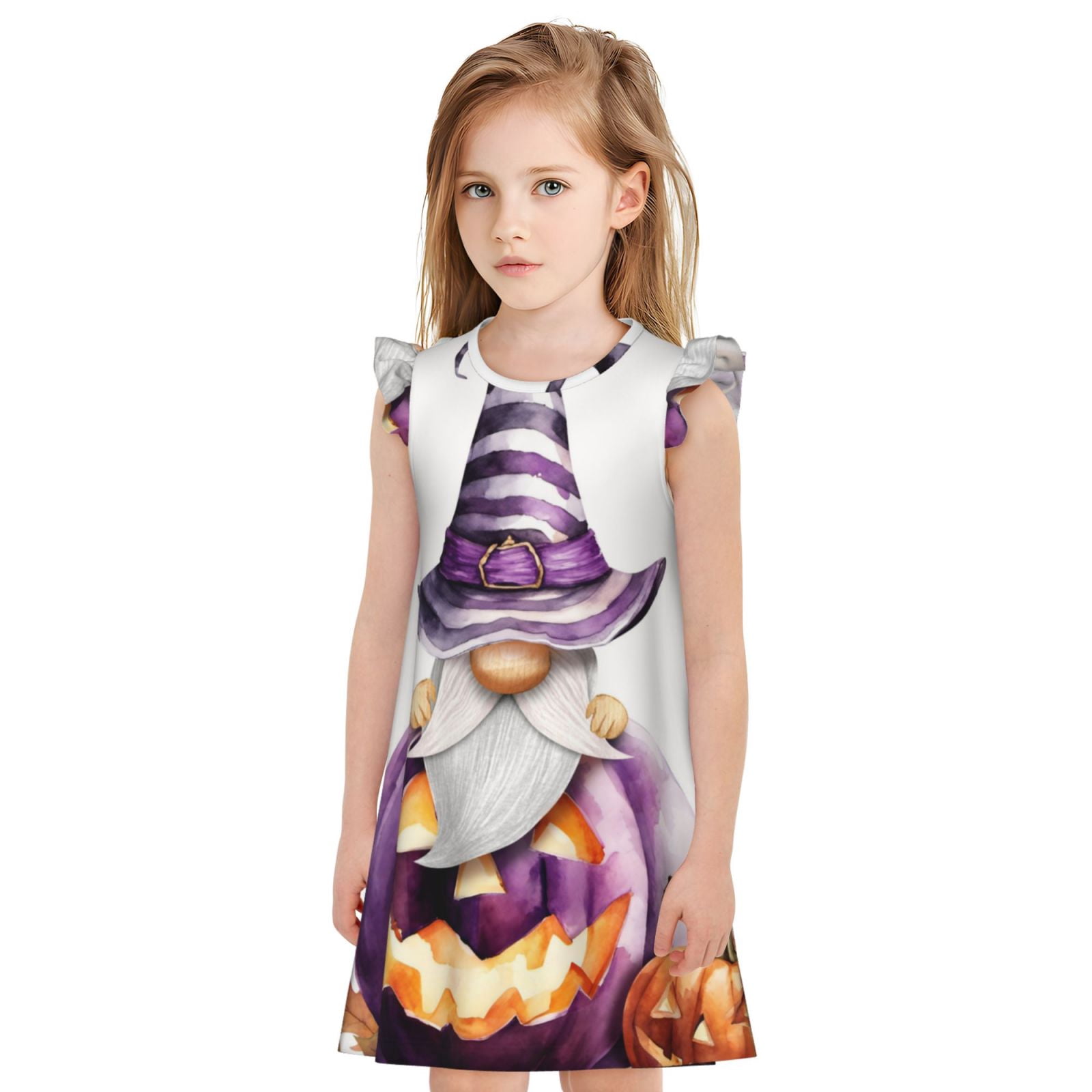 Qokaie Halloween Gnome With Pumpkins Print Girls Nightgowns, Nightgown ...