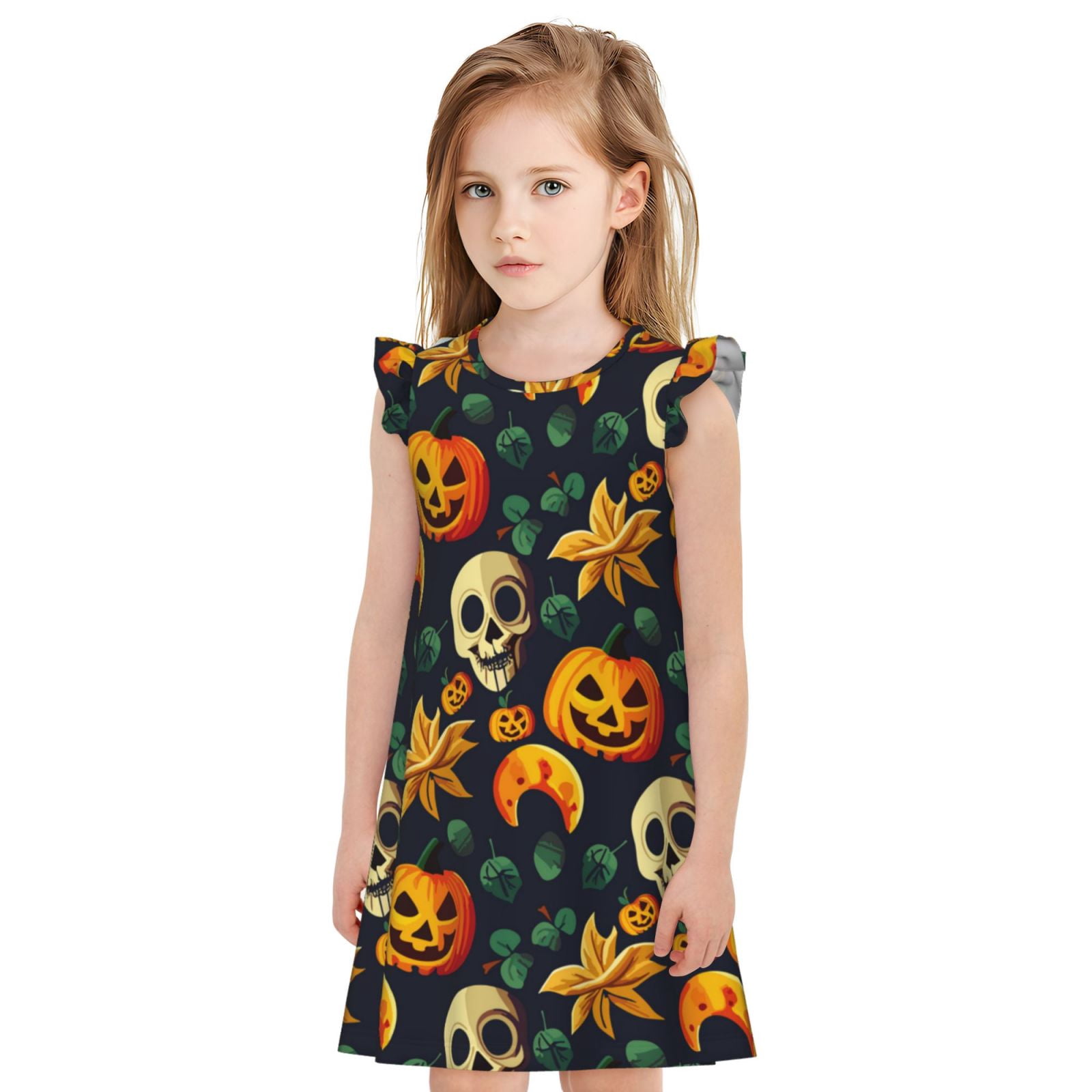 Qokaie Halloween Skull Print Girls Nightgowns, Nightgown Princess ...