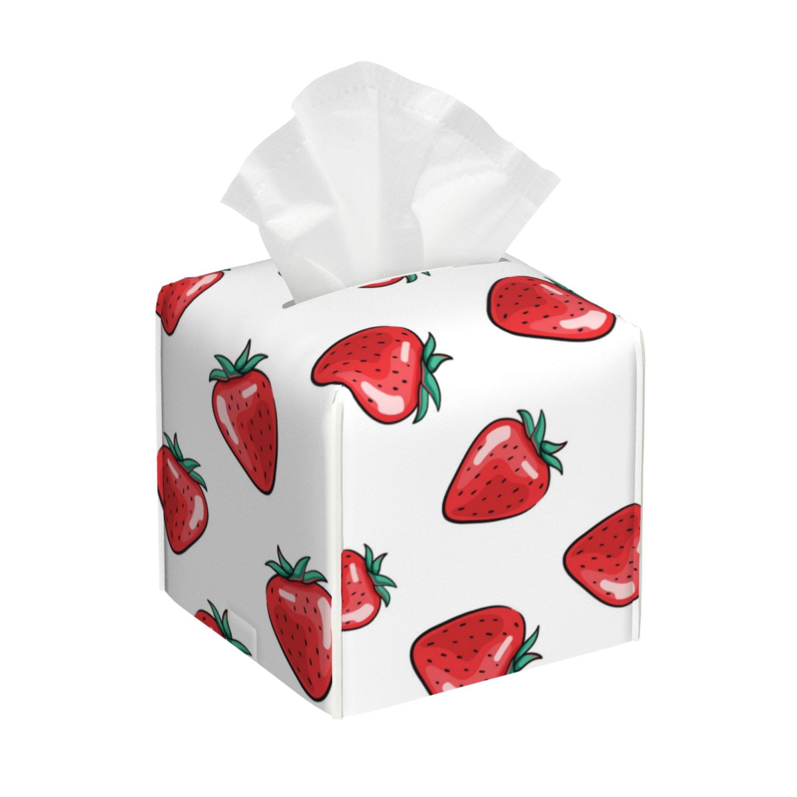 Qokaie Hand Drawn Strawberry Print Tissue Box Cover, Refined Modern ...