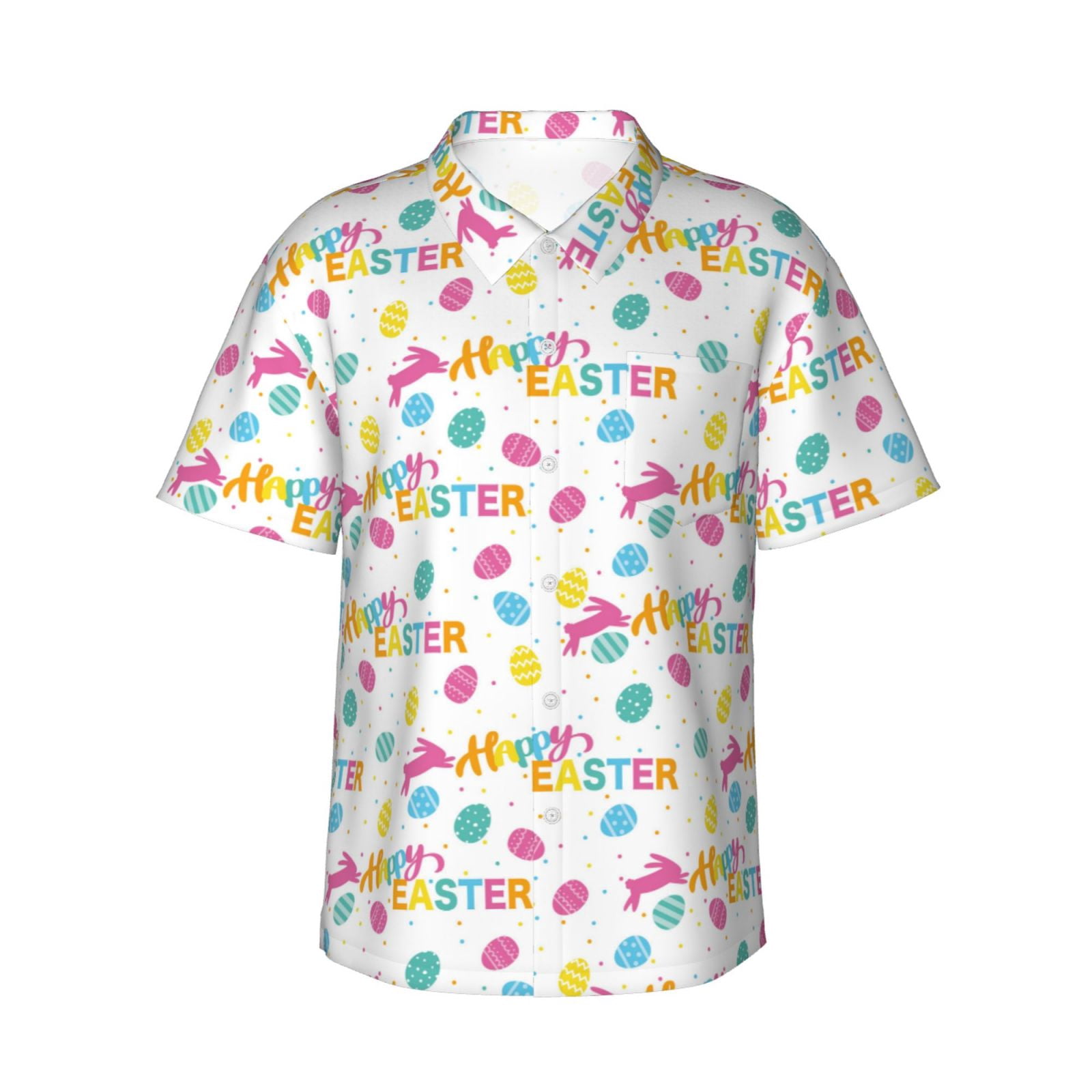 Qokaie Happy Easter Print Men’s Hawaiian Shirt – Tropical Short Sleeve ...