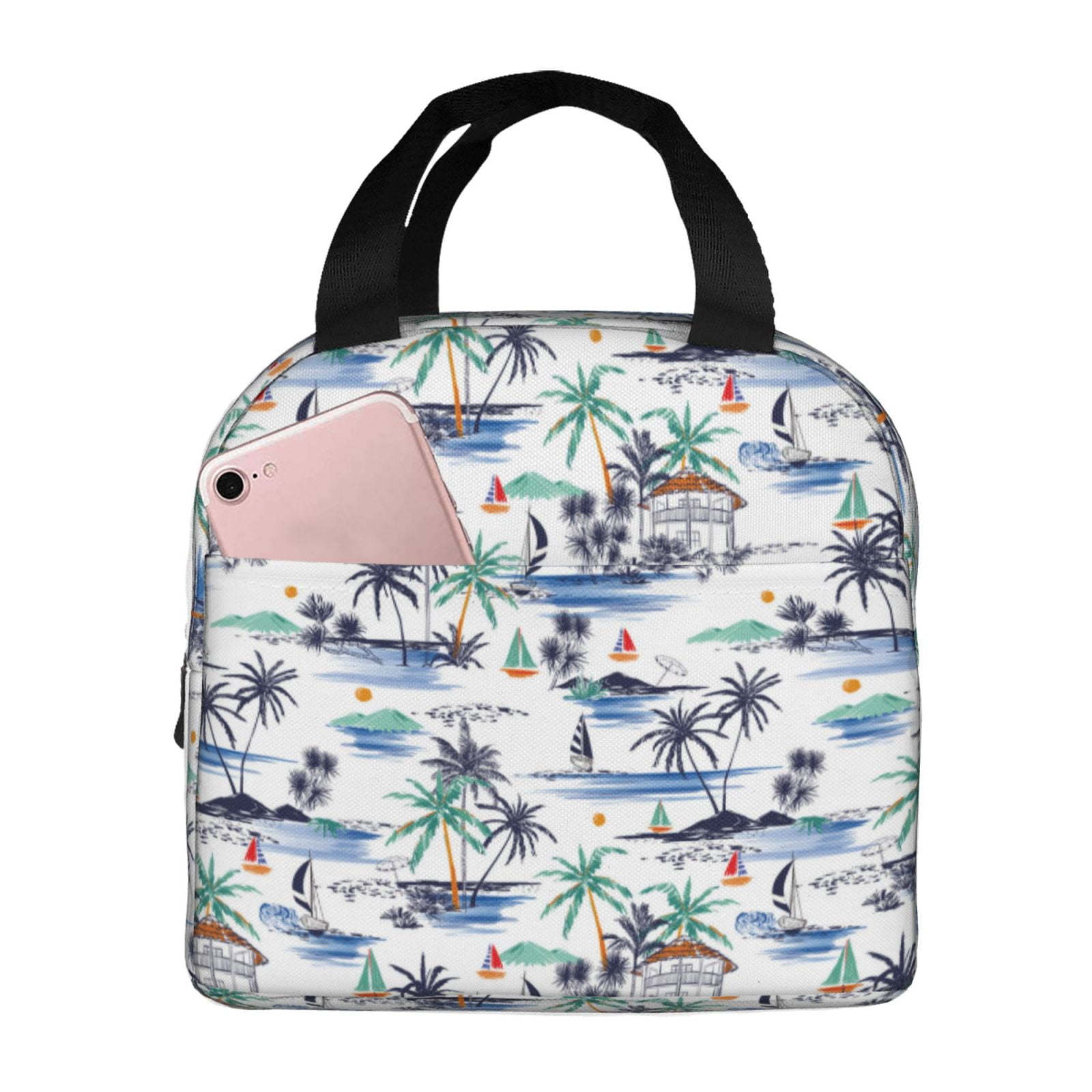 Qokaie Hawaii Palms Printed Large Insulated Lunch Bag Insulated Lunch ...