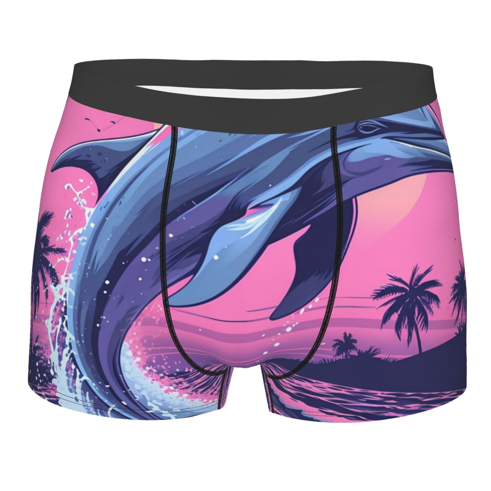 Qokaie Hawaiian Beach Dolphin Print Mens Underwear Microfiber Boxer ...