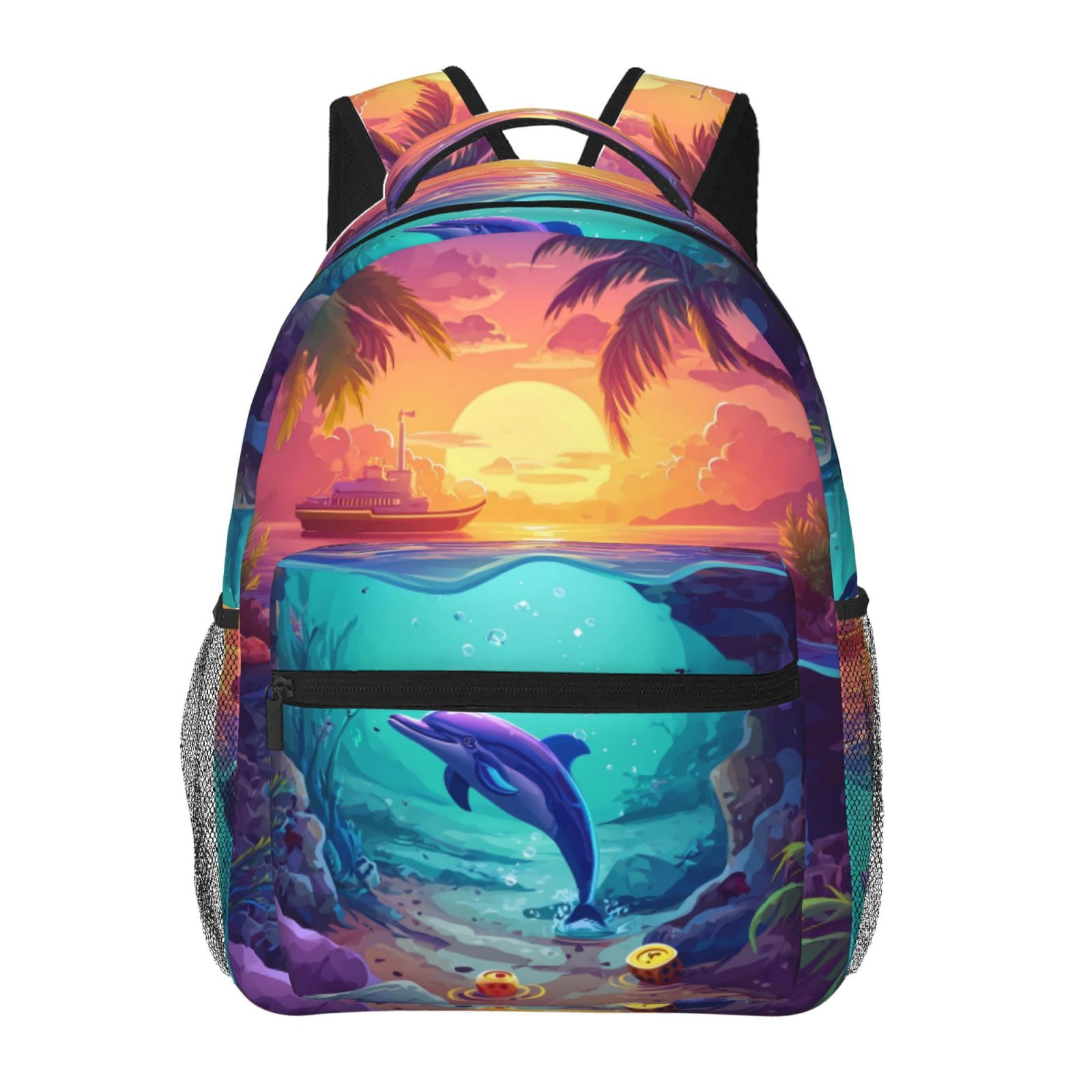 Qokaie Hawaiian Island Dolphin Printed Lightweight Casual Bag ...