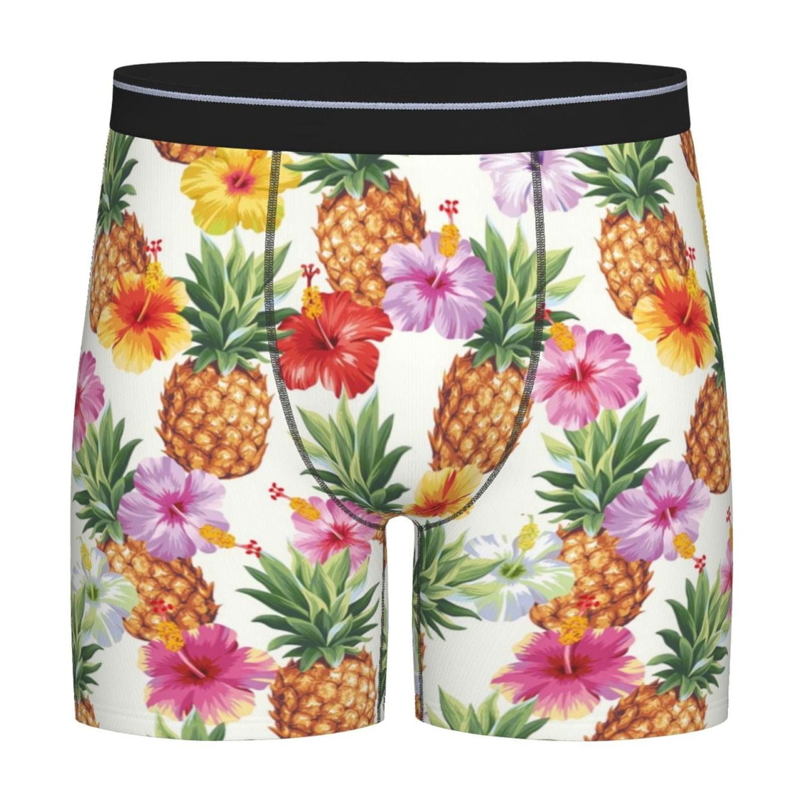 Qokaie Hawaiian Pineapples And Hibiscus Flowers for Men's Cotton Briefs ...