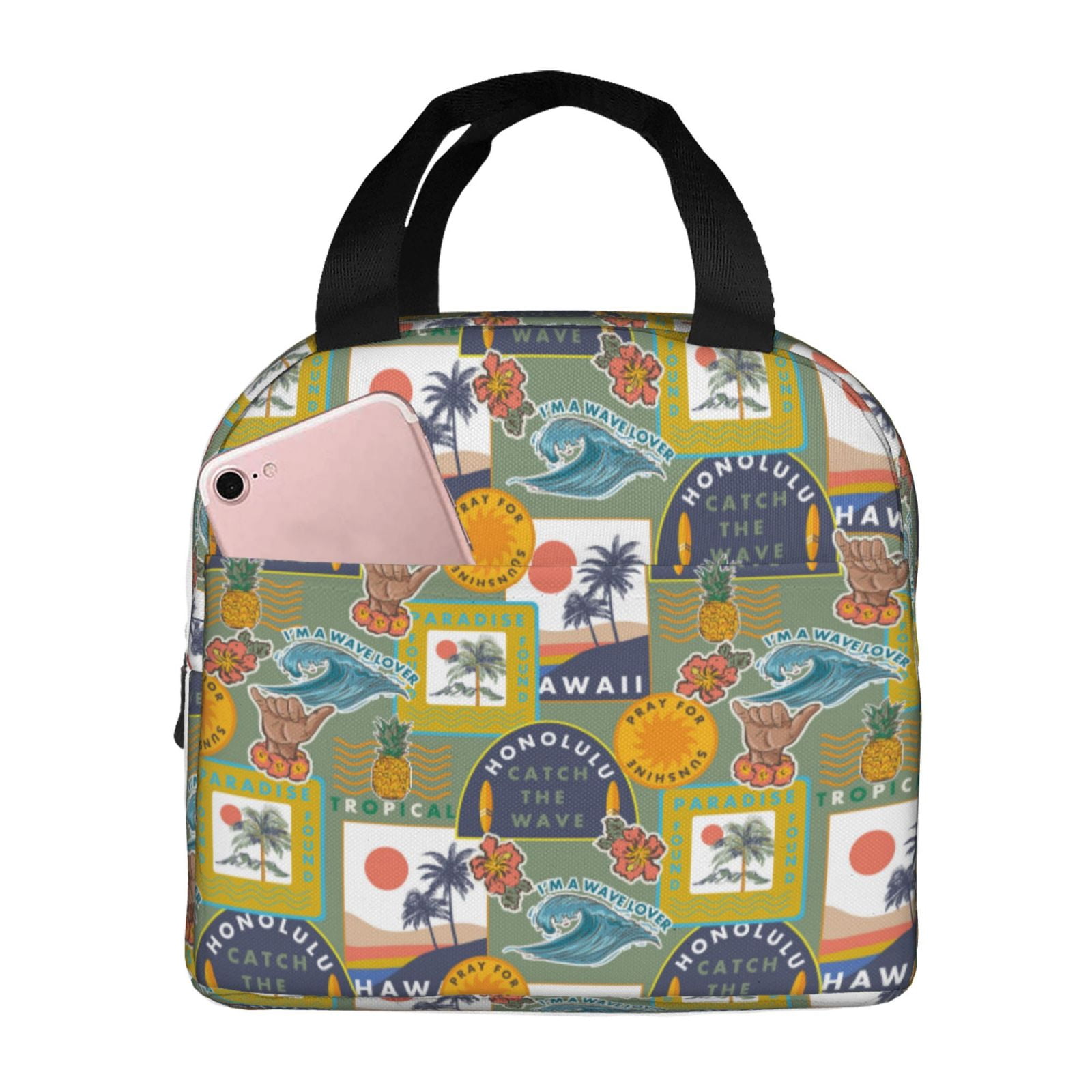 Qokaie Hawaiian Style Printed Large Insulated Lunch Bag Insulated Lunch ...