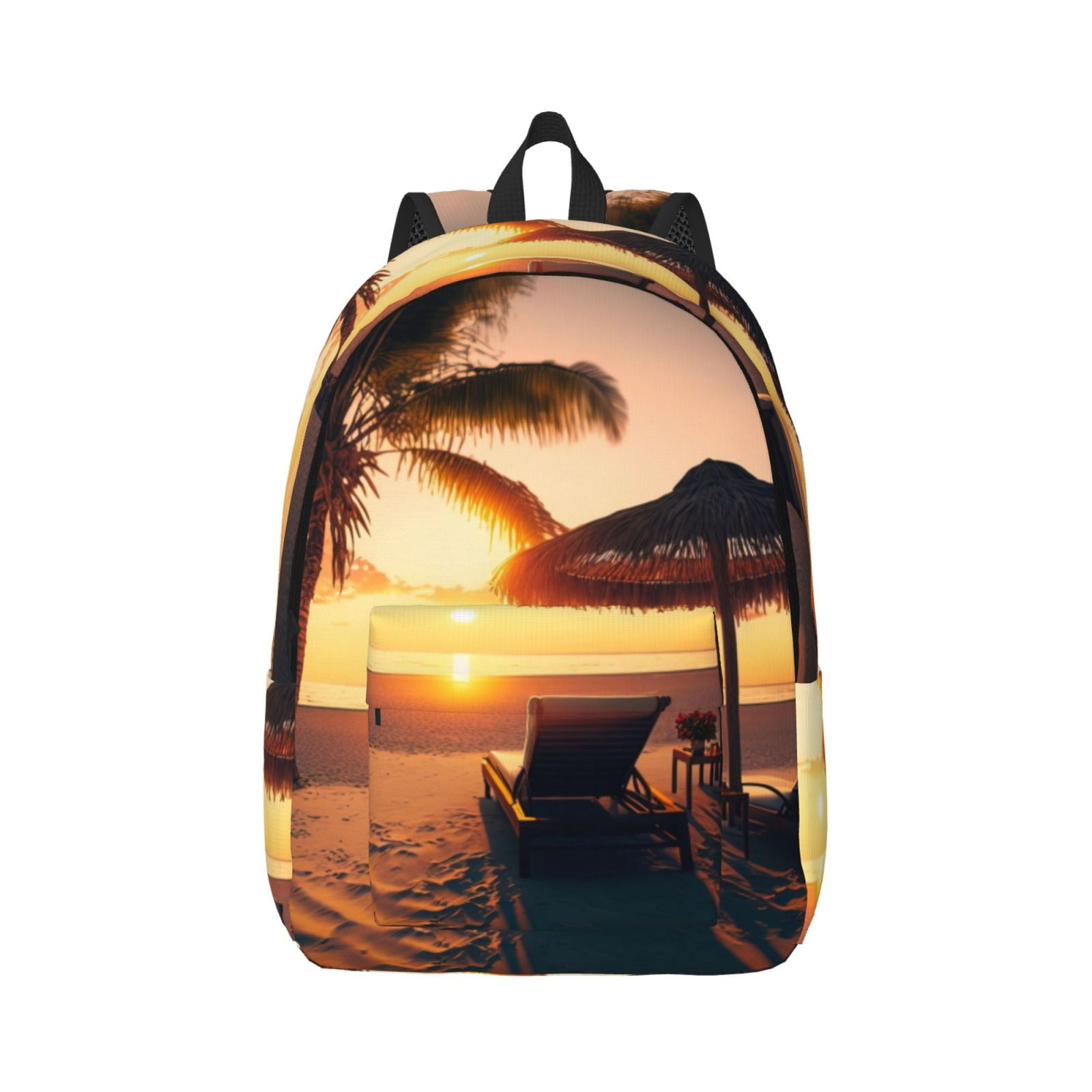 Qokaie Hawaiian Sunset Beach Pattern Canvas Backpack Travel Daypack ...