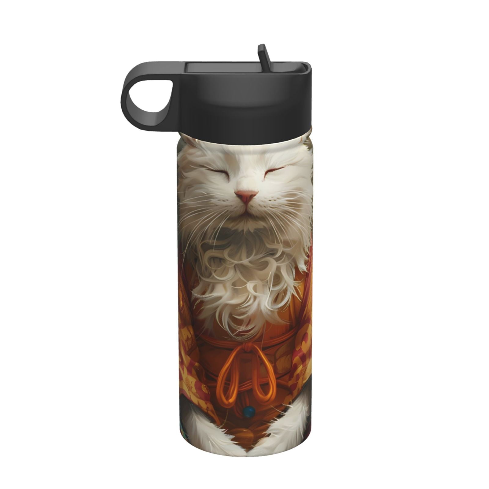 Qokaie Haystack Meditating Cat Pattern 18oz Insulated Water Bottle ...