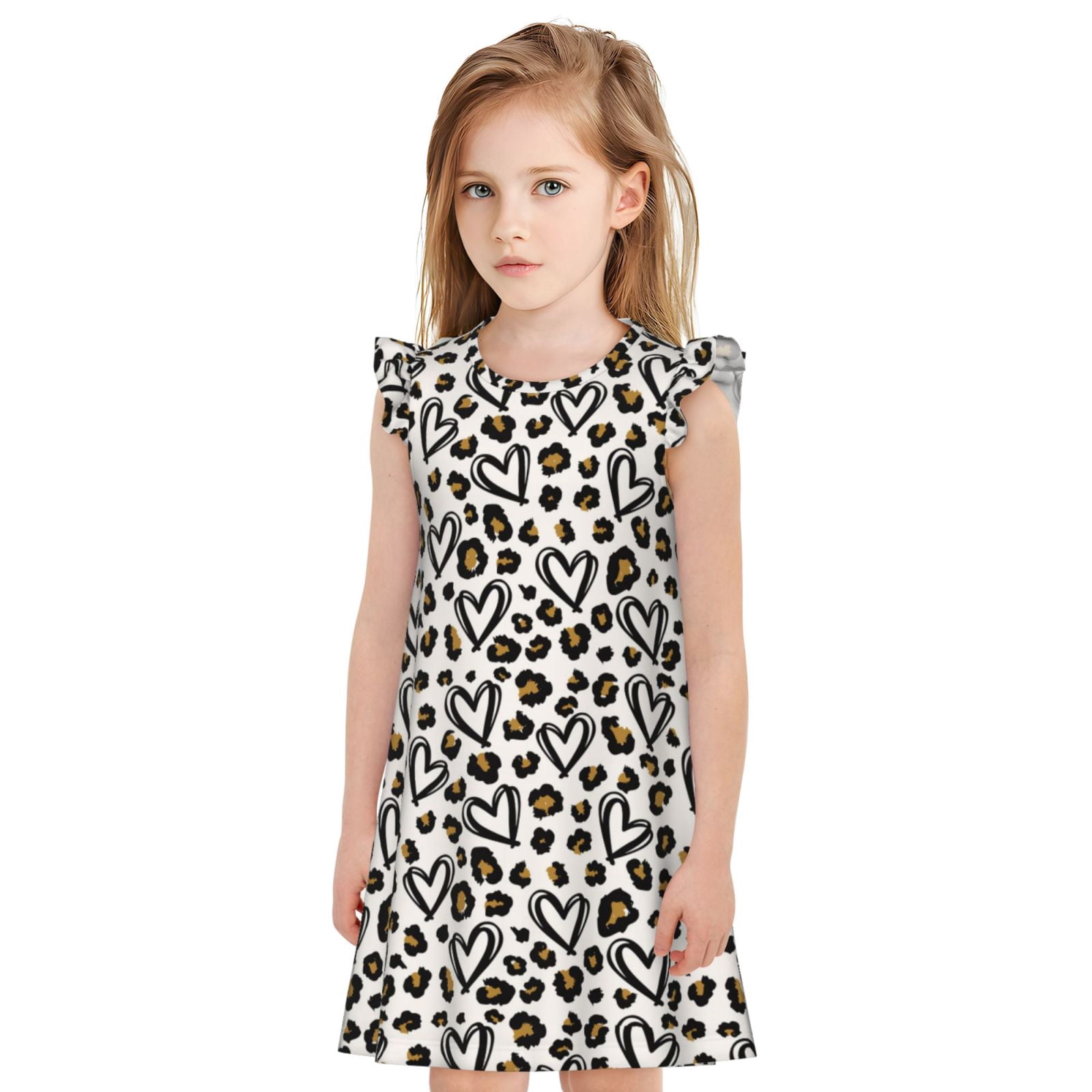 Qokaie Heart Leopard Print Girls Nightgowns, Nightgown Princess Pajama ...