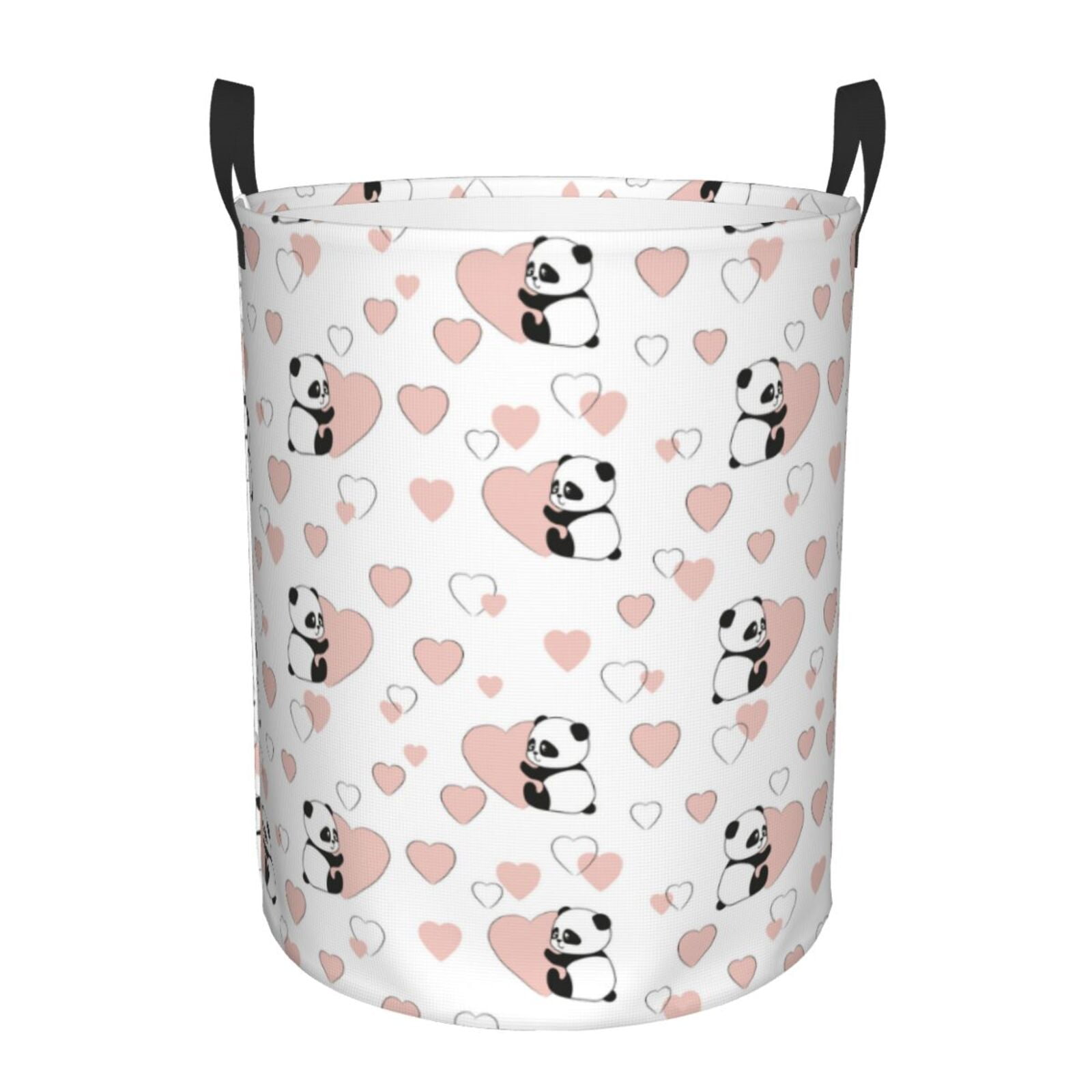 Qokaie Heart Panda Print Round Large Laundry Hamper, Tall Laundry ...