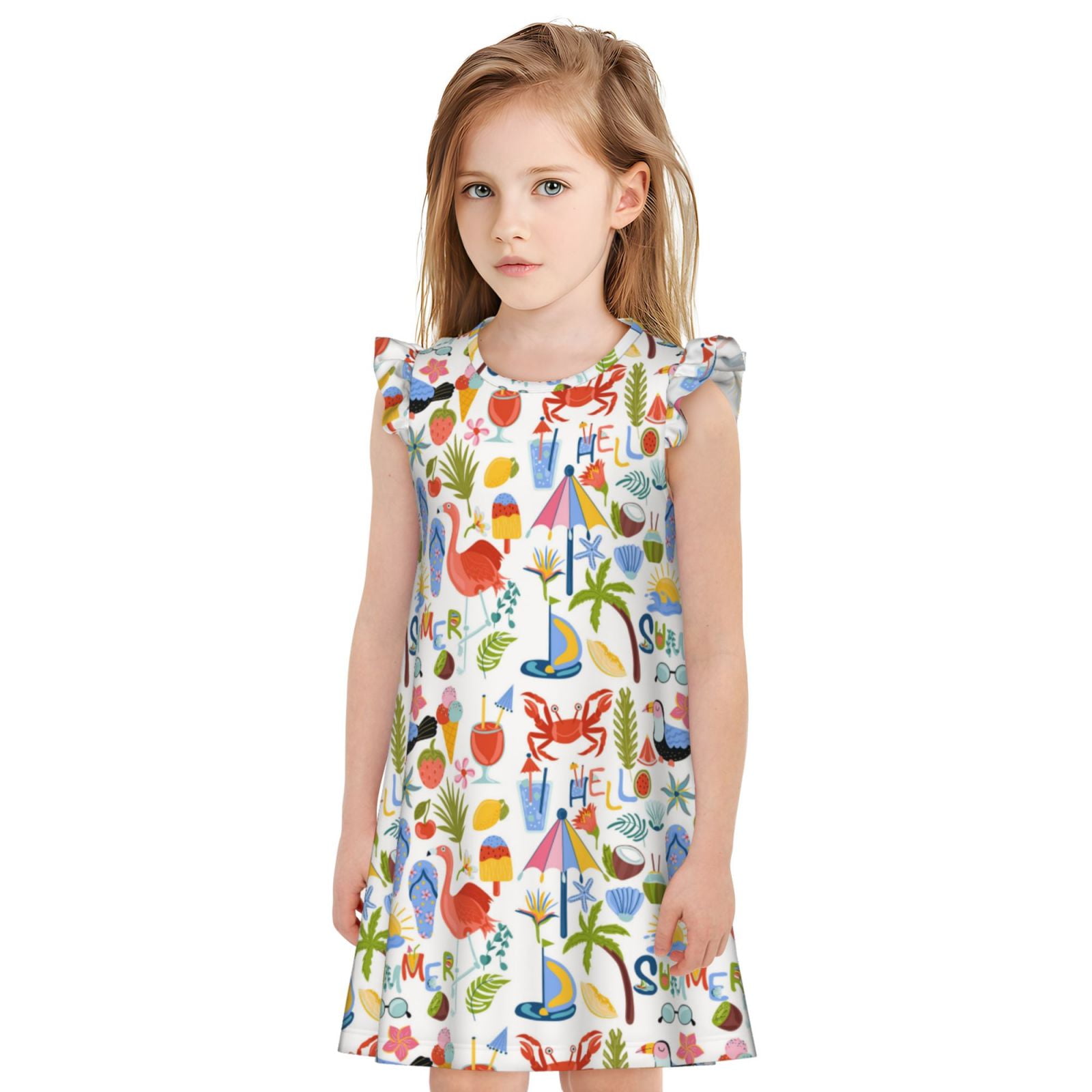 Qokaie Hello Summer2 Print Girls Nightgowns, Nightgown Princess Pajama ...